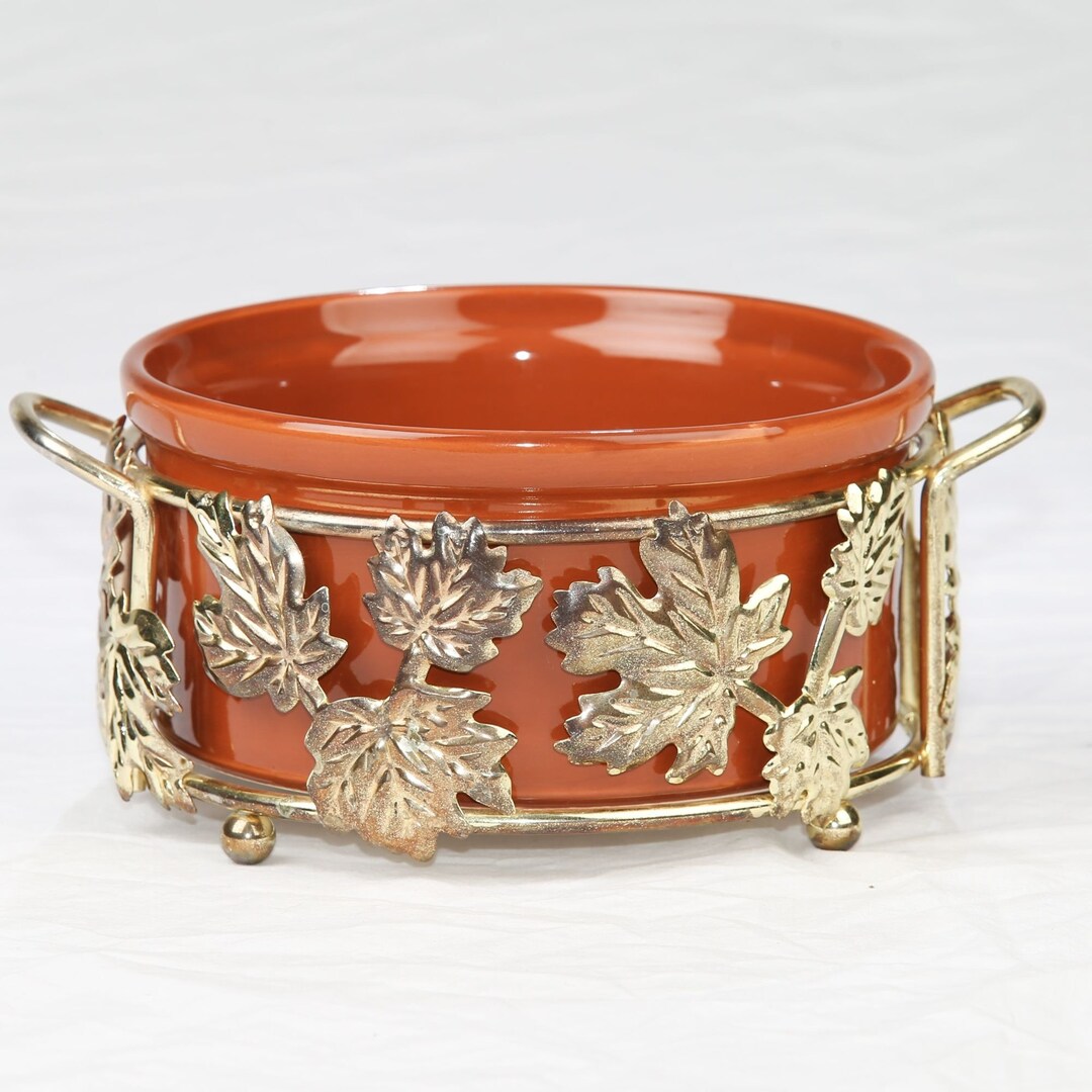 Vintage Teleflora Brass Casserole Dish Holder With Ceramic Dish Gold ...