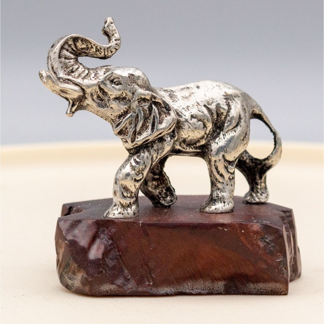 Vintage Pewter Elephant Figurine on Wooden Stand Small - Etsy