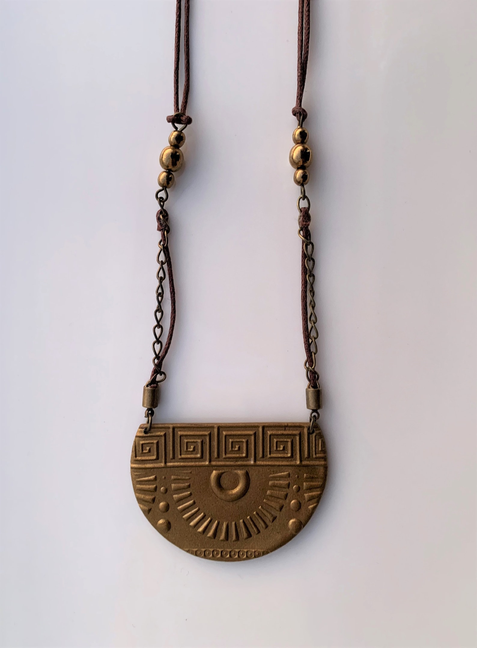 Collar semicírculo INCA bronce y marrón corodn y cadena de algodón ...