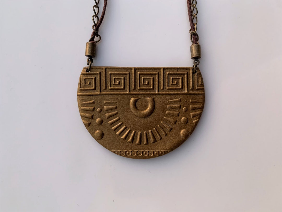 Collar semicírculo "INCA" - bronce y marrón - corodn y cadena de ...