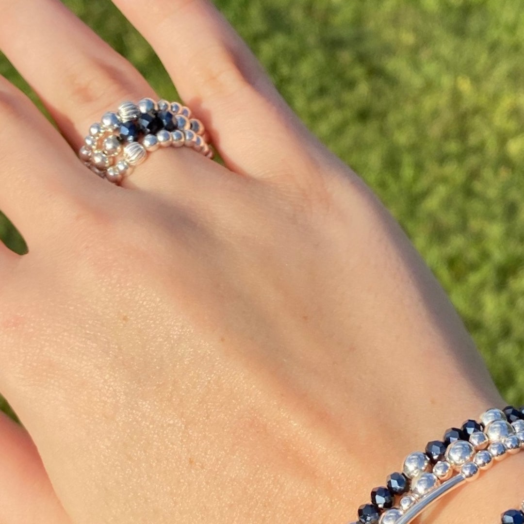 RING STERLING SILVER Stretchy Stacked Women Ringblue and 925 - Etsy