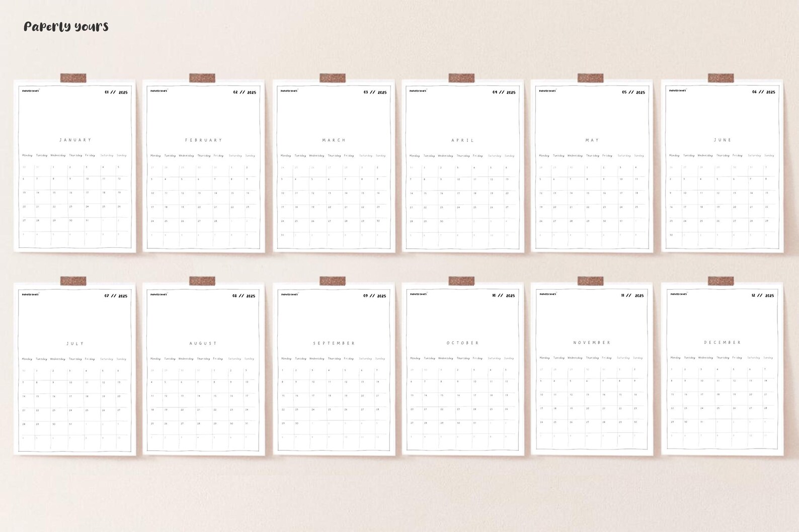 Printable Monthly Calendar 2025, Minimalist Planner Portrait | A4, A3 ...