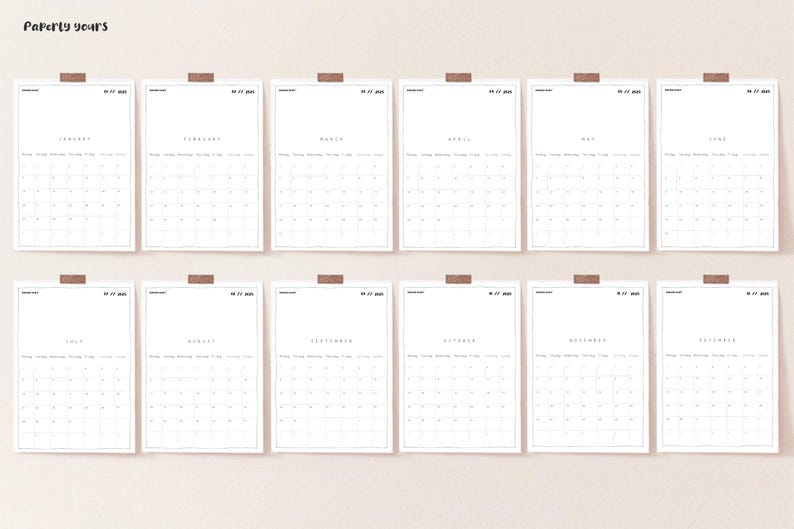 Printable Monthly Calendar 2025, Minimalist Planner Portrait | A4, A3 ...