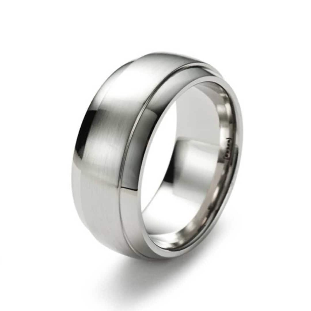 Raised Band Ring Solid - 9 Mm Wide - Stainless Steel Partially Matte ...