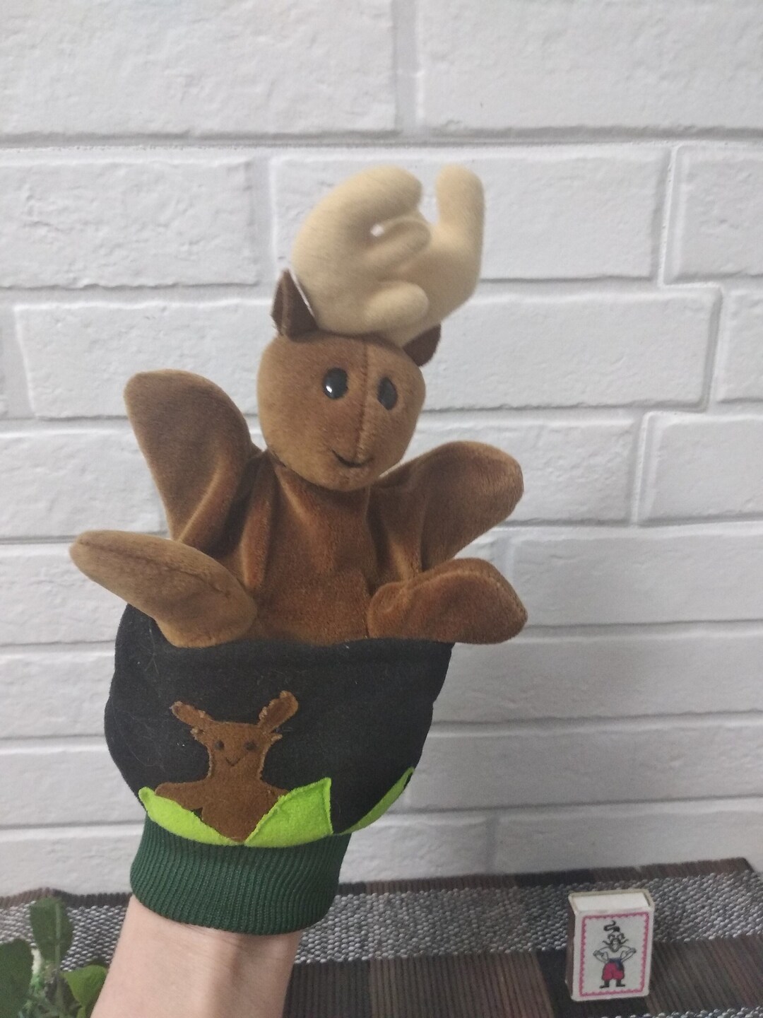 Vintage Plush Moose Finger Glove Puppet/ 10.4 Brown Reindeer Hand ...