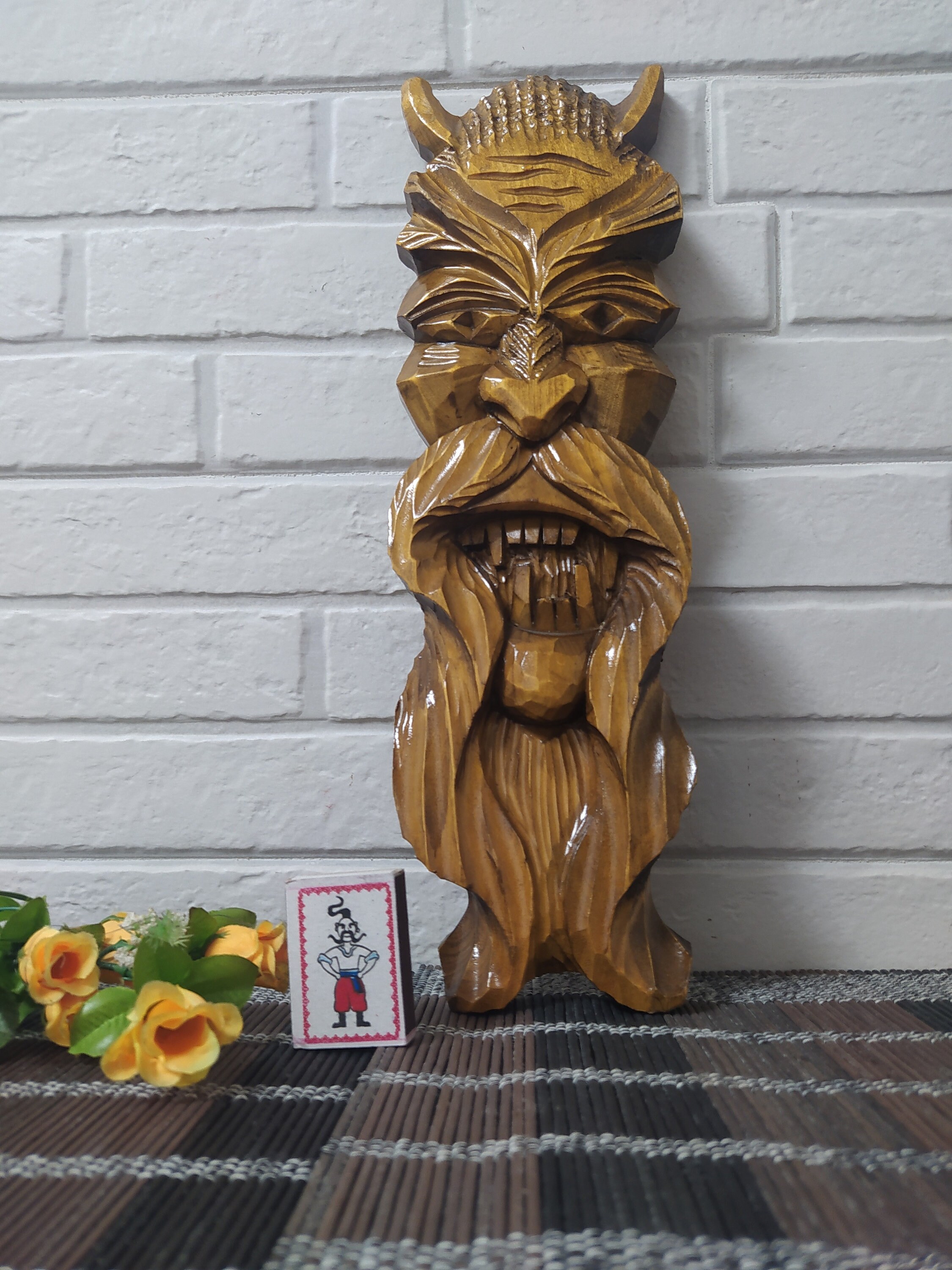 Vtg Carved Wood Demon Wall Mask/hand Carved Oni Mask/rustic - Etsy
