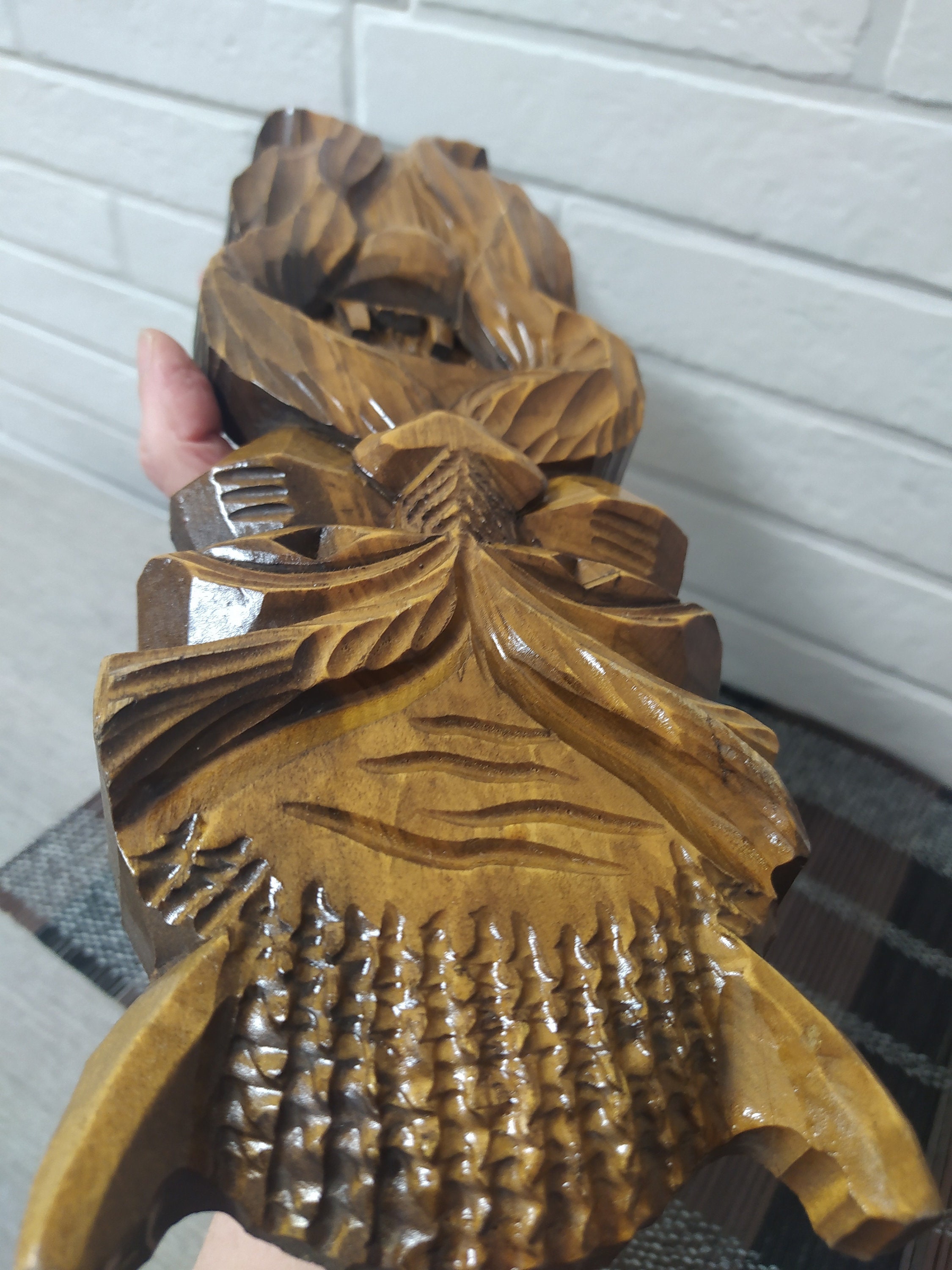 Vtg Carved Wood Demon Wall Mask/hand Carved Oni Mask/rustic - Etsy