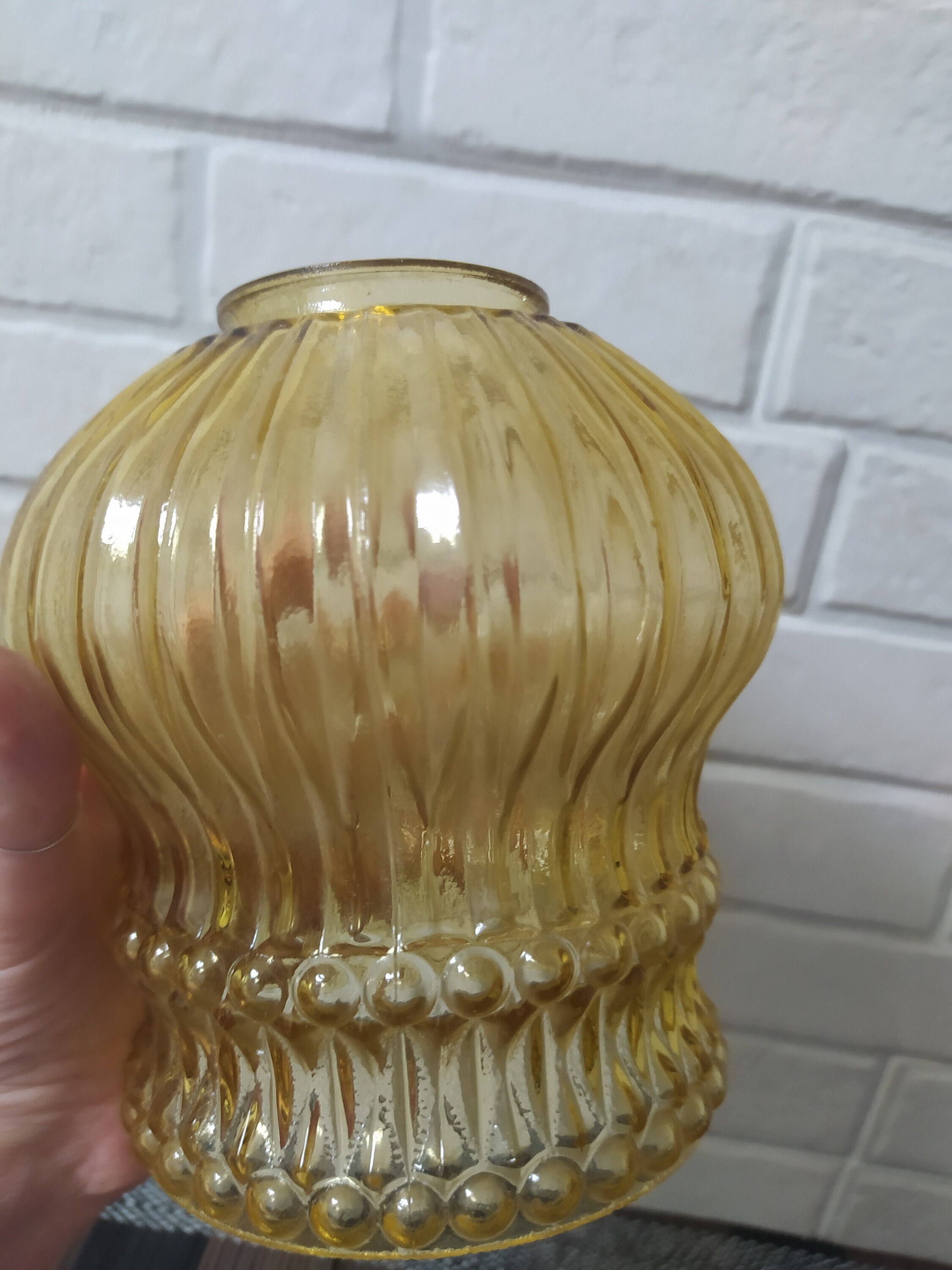 Vtg Amber Glass Lamp Shade/ribbed Lamp Shade/pressed Glass Lamp Shade ...