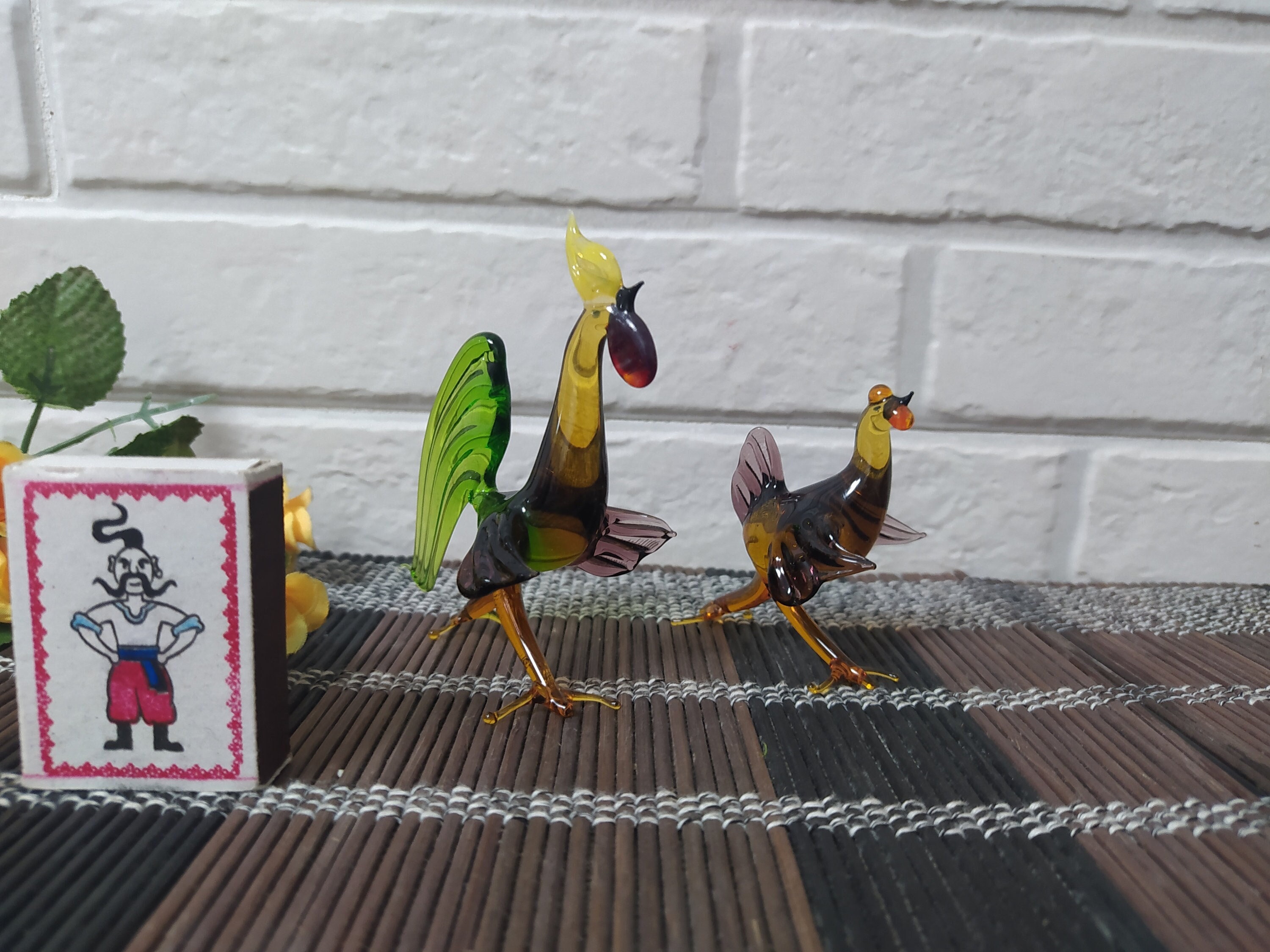 Vtg Art Glass Rooster and Hen Figurines/murano Roadrunner Birds/bird ...