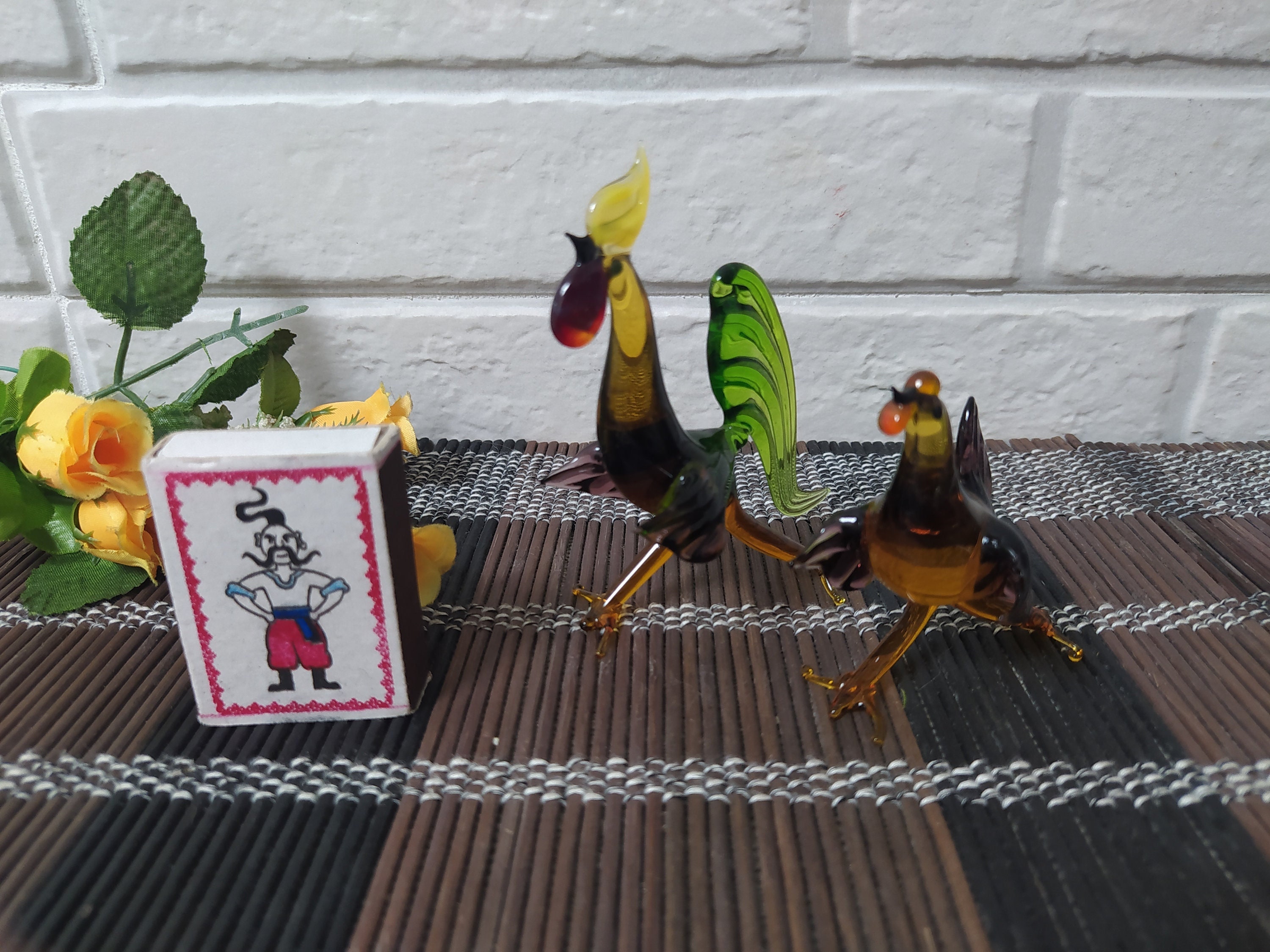 Vtg Art Glass Rooster and Hen Figurines/murano Roadrunner Birds/bird ...