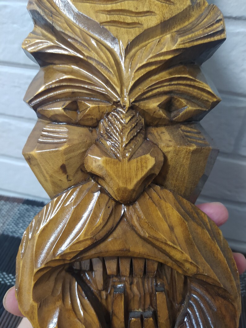 Vtg Carved Wood Demon Wall Mask/hand Carved Oni Mask/rustic - Etsy