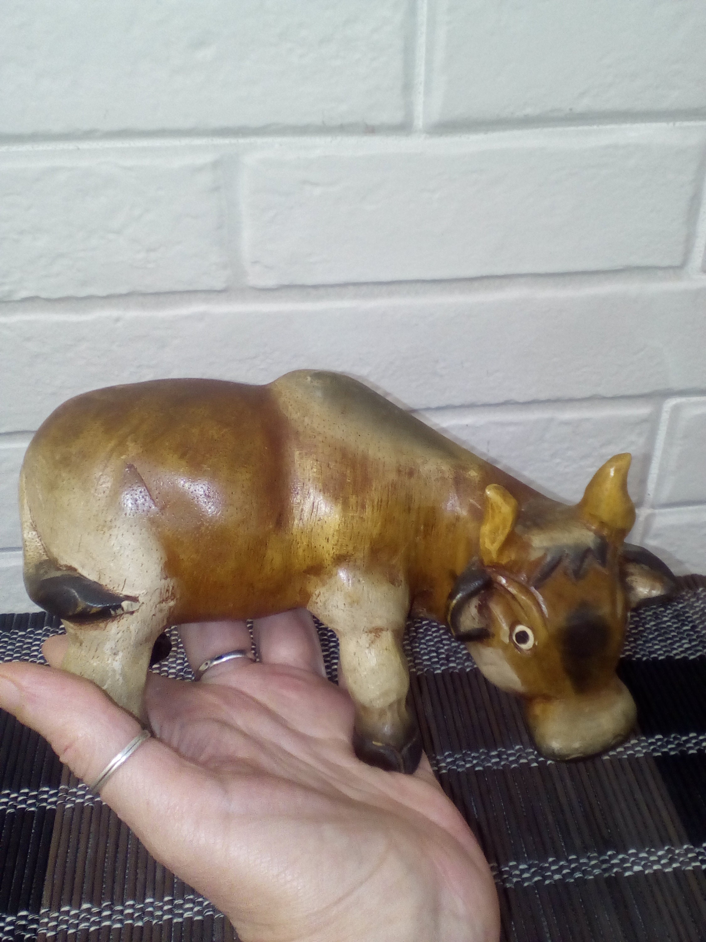 Vintage Hand Carved Wood Bull/midcentury Hand Crafted Bull - Etsy