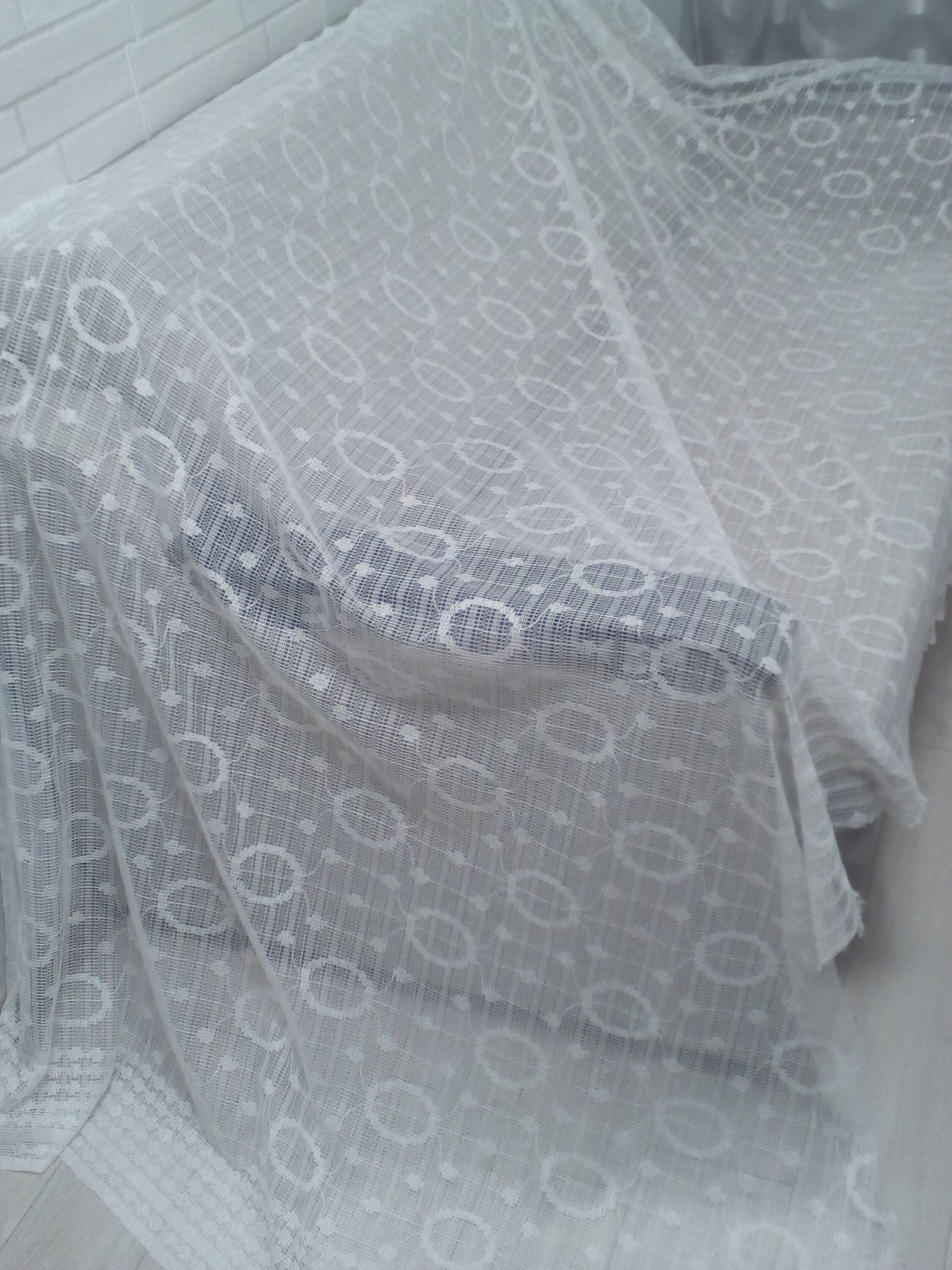 Vintage Cotton Ivory White Lace Curtain with Circle | Etsy