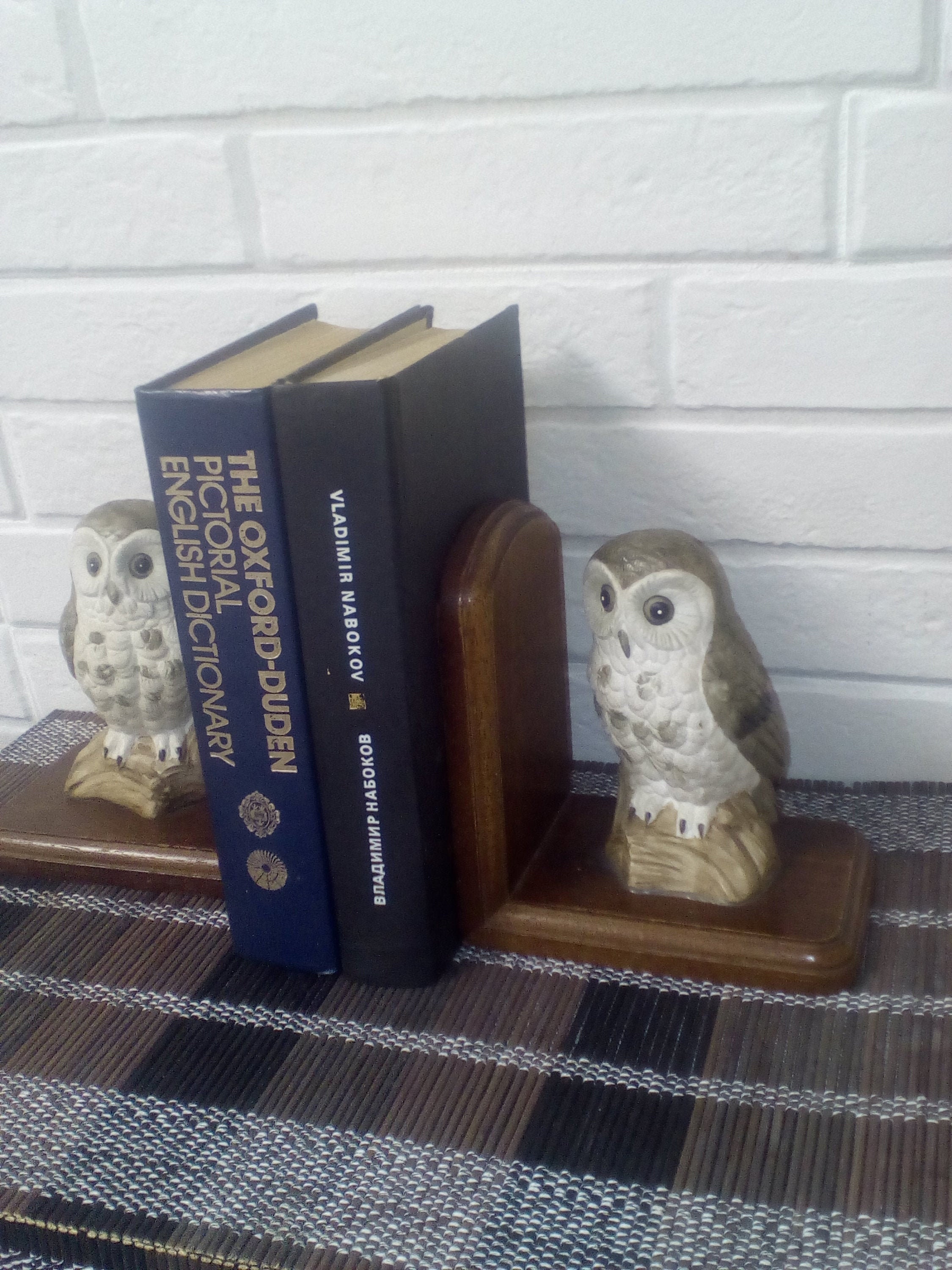 Vintage German Owl Bookends/wood and Ceramic Bookend Owl - Etsy UK