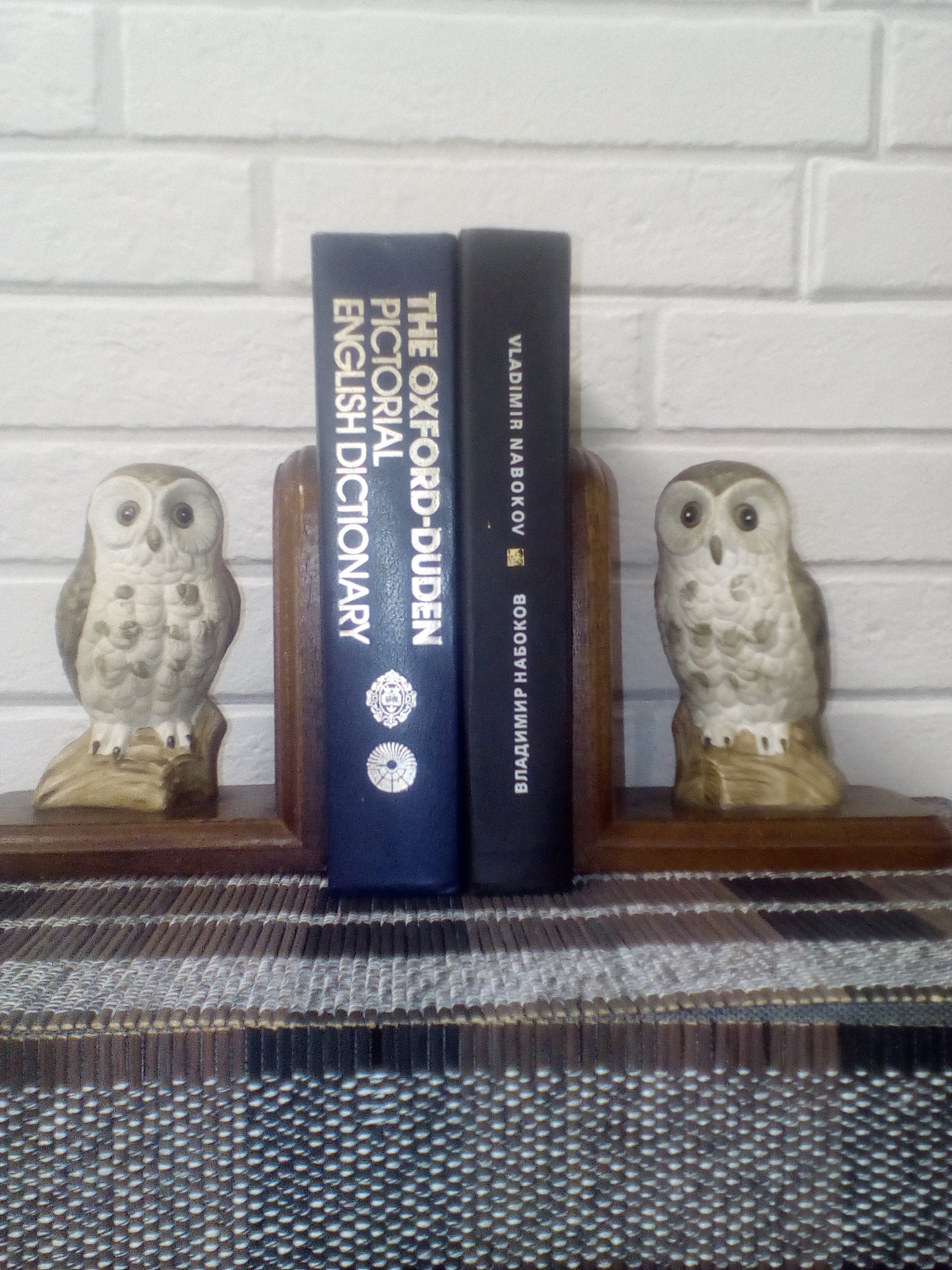Vintage German Owl Bookends/wood and Ceramic Bookend Owl Pair ...