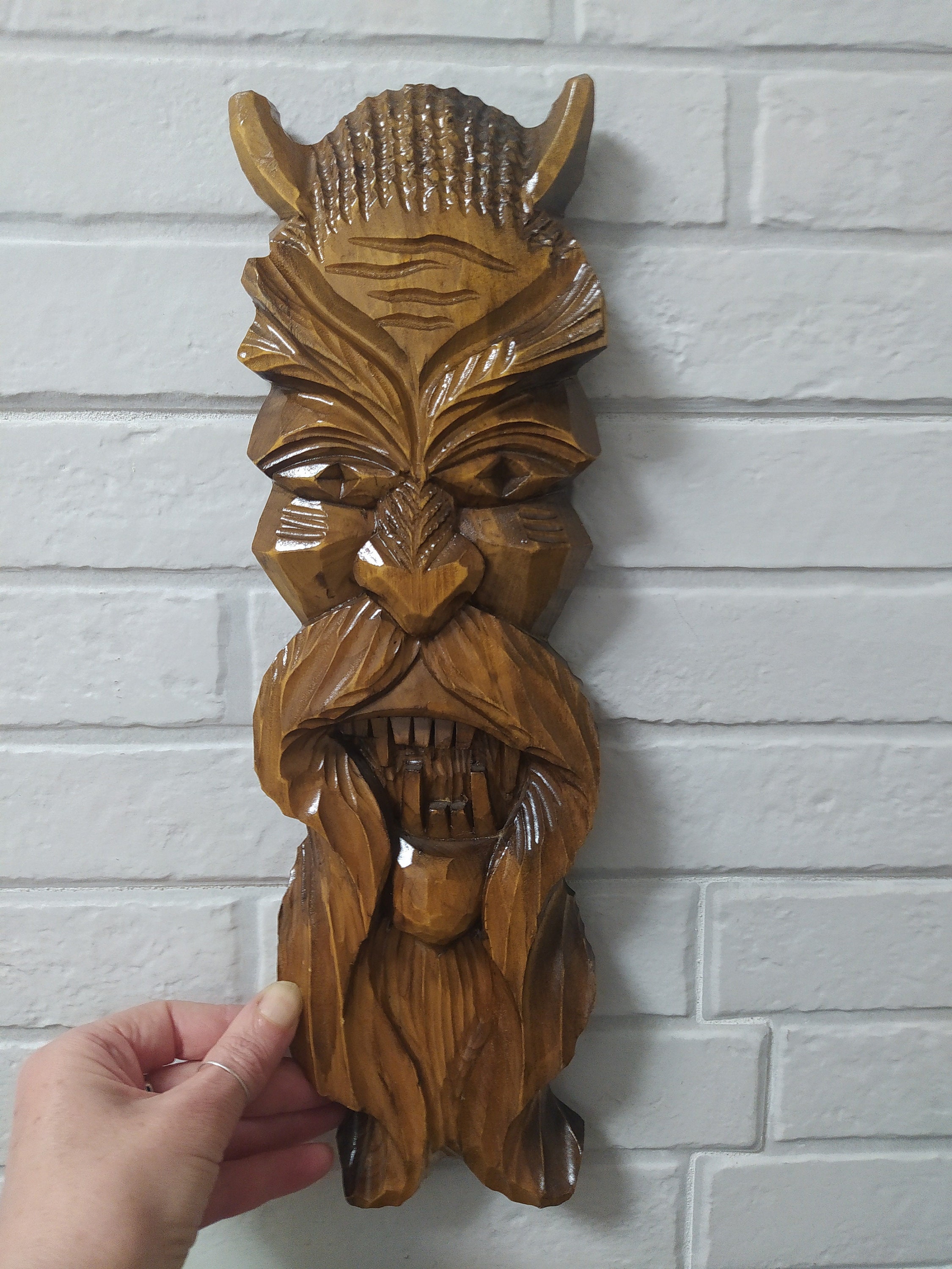 Vtg Carved Wood Demon Wall Mask/hand Carved Oni Mask/rustic - Etsy
