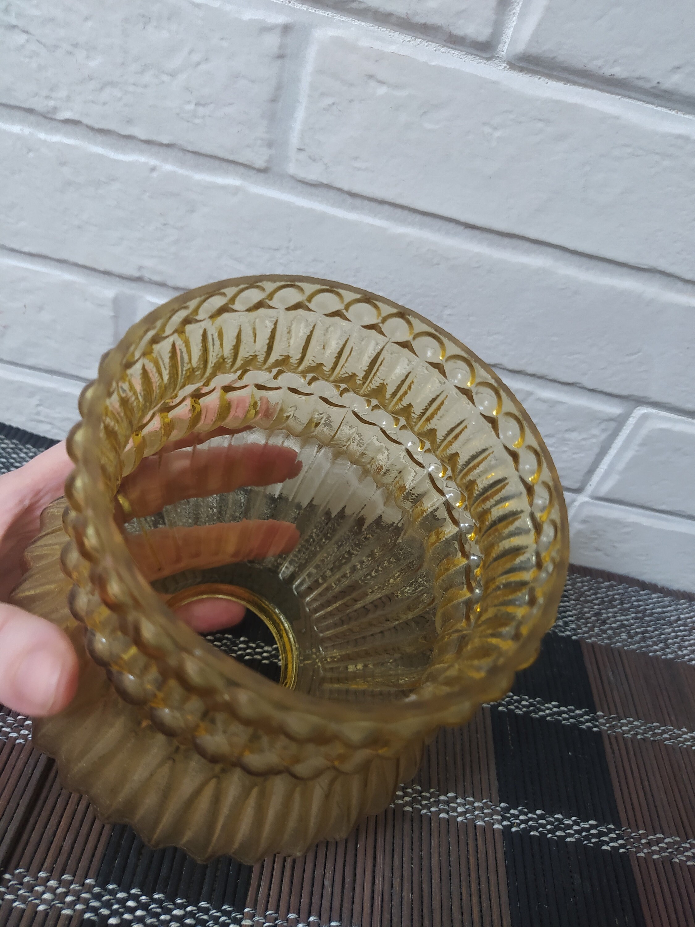 Vtg Amber Glass Lamp Shade/ribbed Lamp Shade/pressed Glass Lamp Shade ...