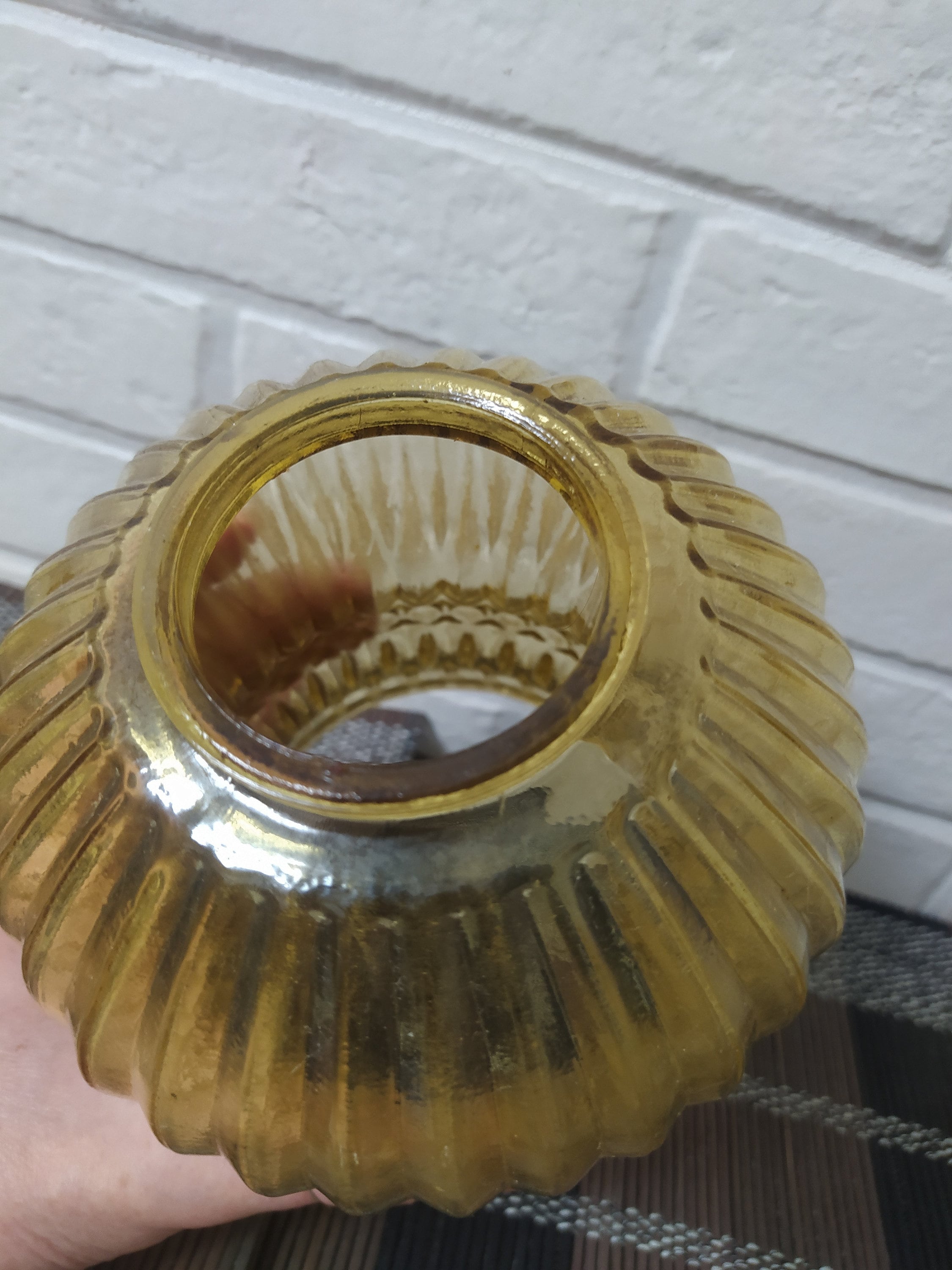 Vtg Amber Glass Lamp Shade/ribbed Lamp Shade/pressed Glass Lamp Shade ...