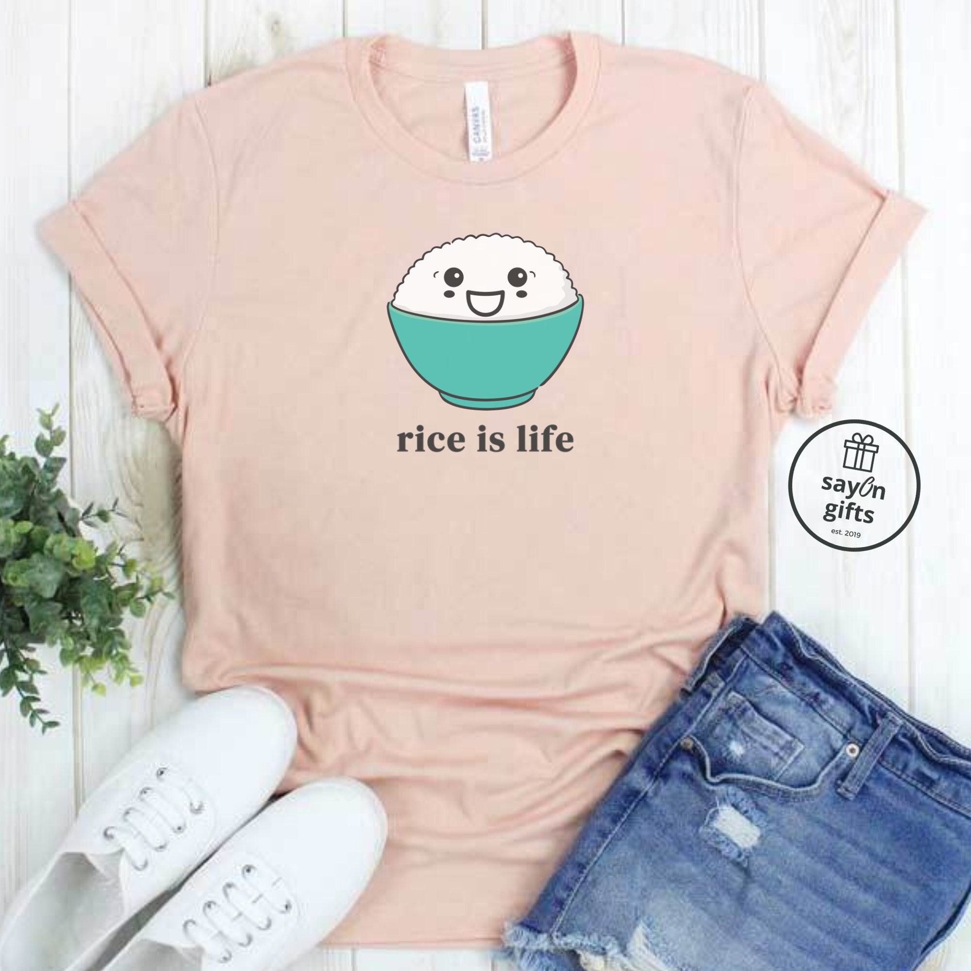 Rice is Life Filipino Food Shirt | Cute Kawaii Rice Bowl T-shirt for ...