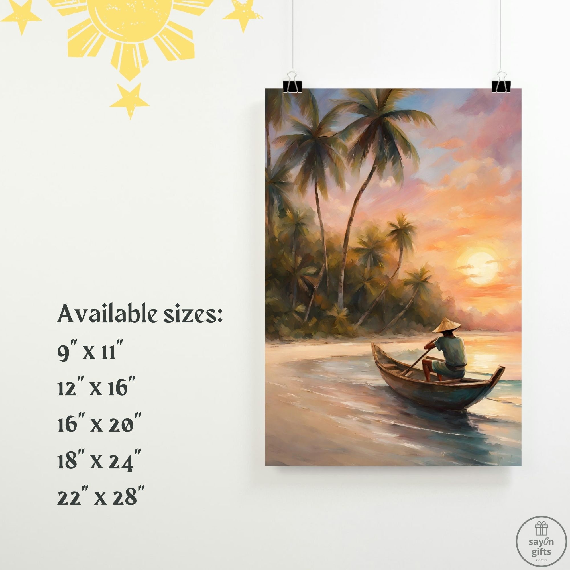 Philippines Sunset Art Poster Filipino Beach and Fisherman Wall Decor ...