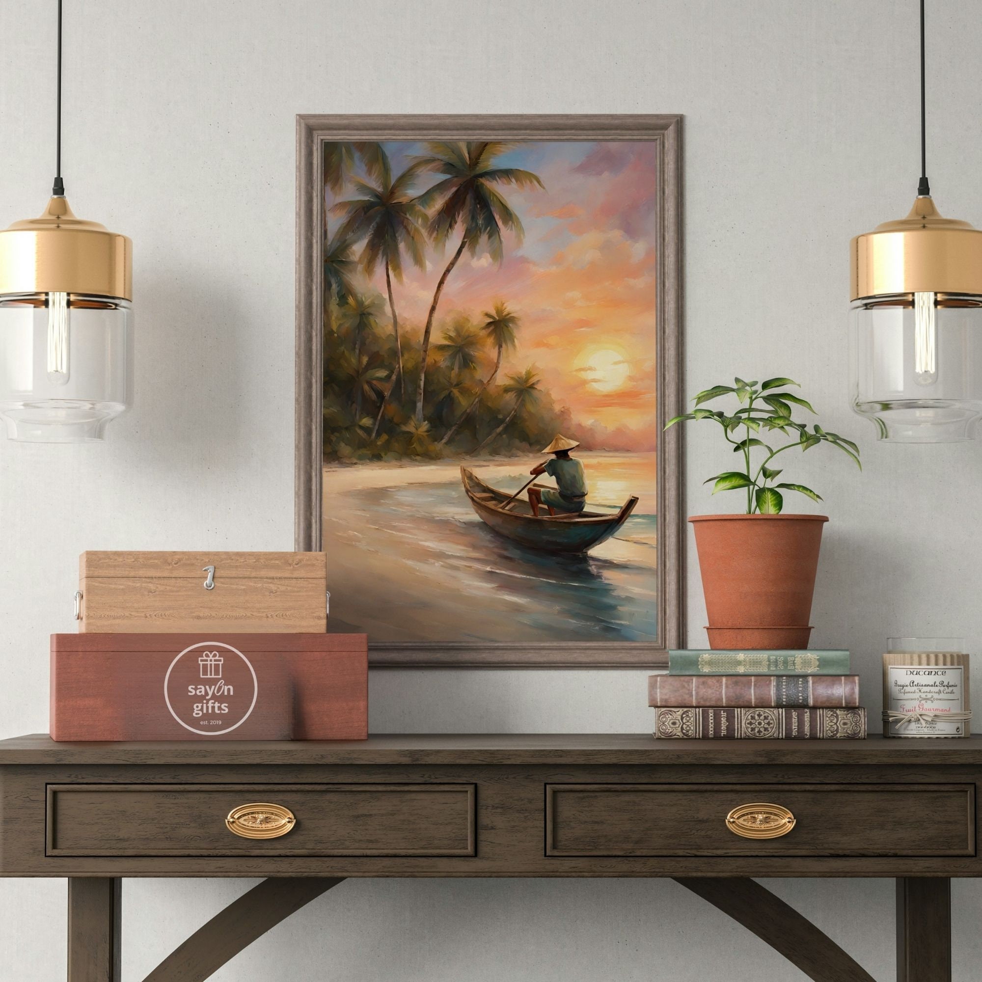 Philippines Sunset Art Poster Filipino Beach and Fisherman Wall Decor ...