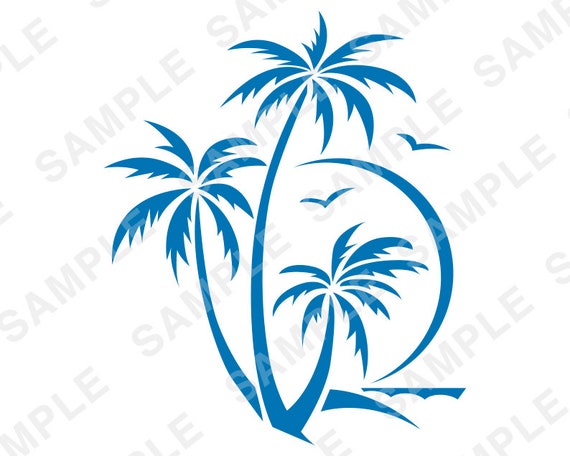 Three Palm Trees Sun Water Ocean Wave Svg Instant Download - Etsy