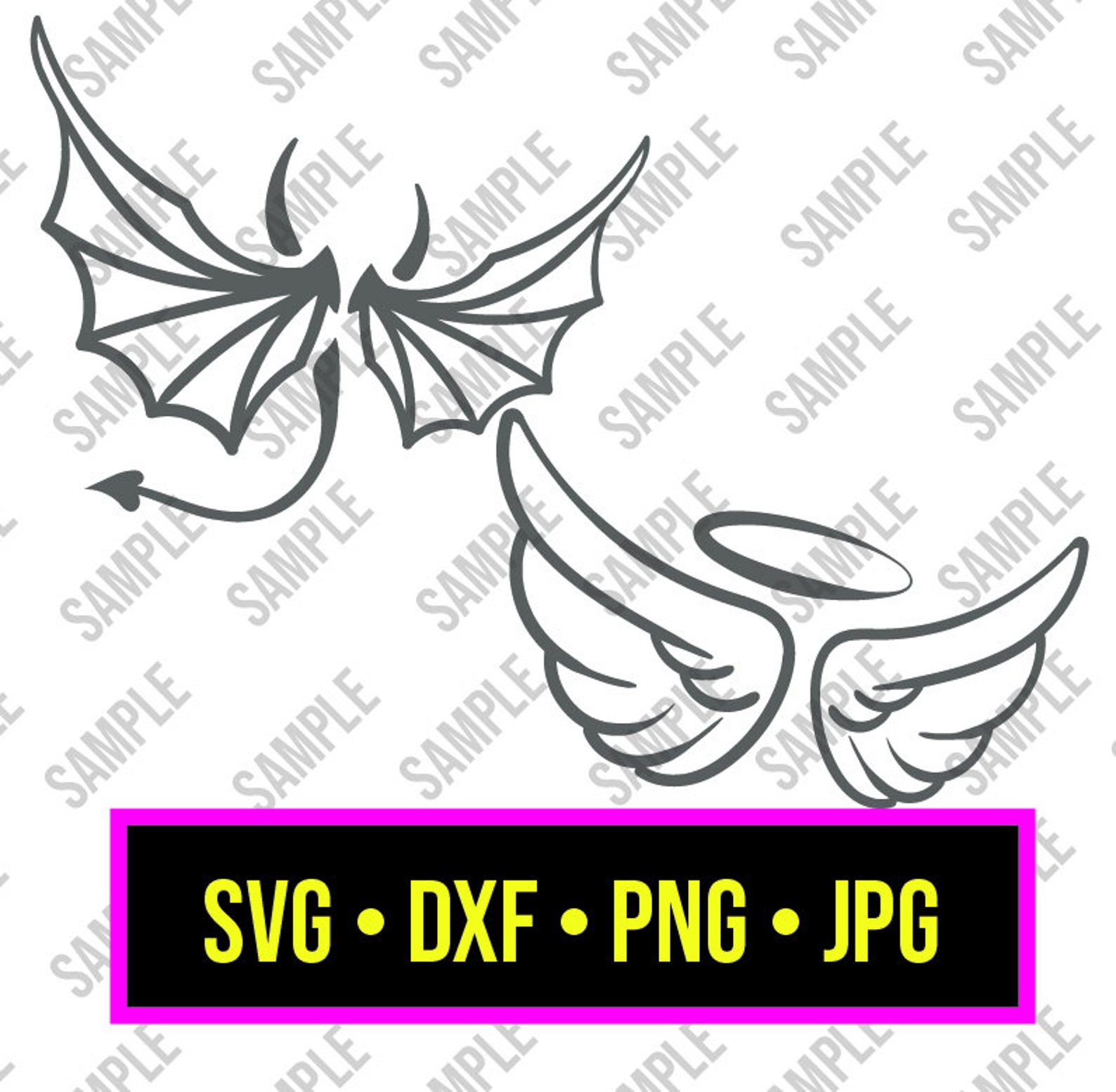 Good & Evil Wings Svg Dxf Instant Downloads Clipart Love Peace Hate ...