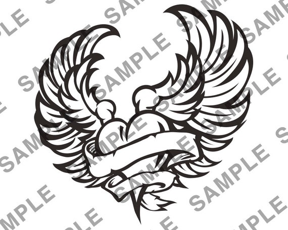 Pencil Drawings Of Hearts With Banners And Wings