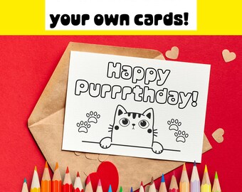 Printable Happy Birthday CAT Coloring Card & Sheet, Kid's Party ...