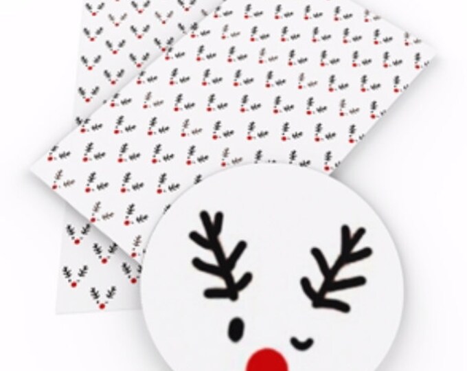 Winking Reindeer on White Smooth Faux Leather Sheet Thefabricdude - Etsy