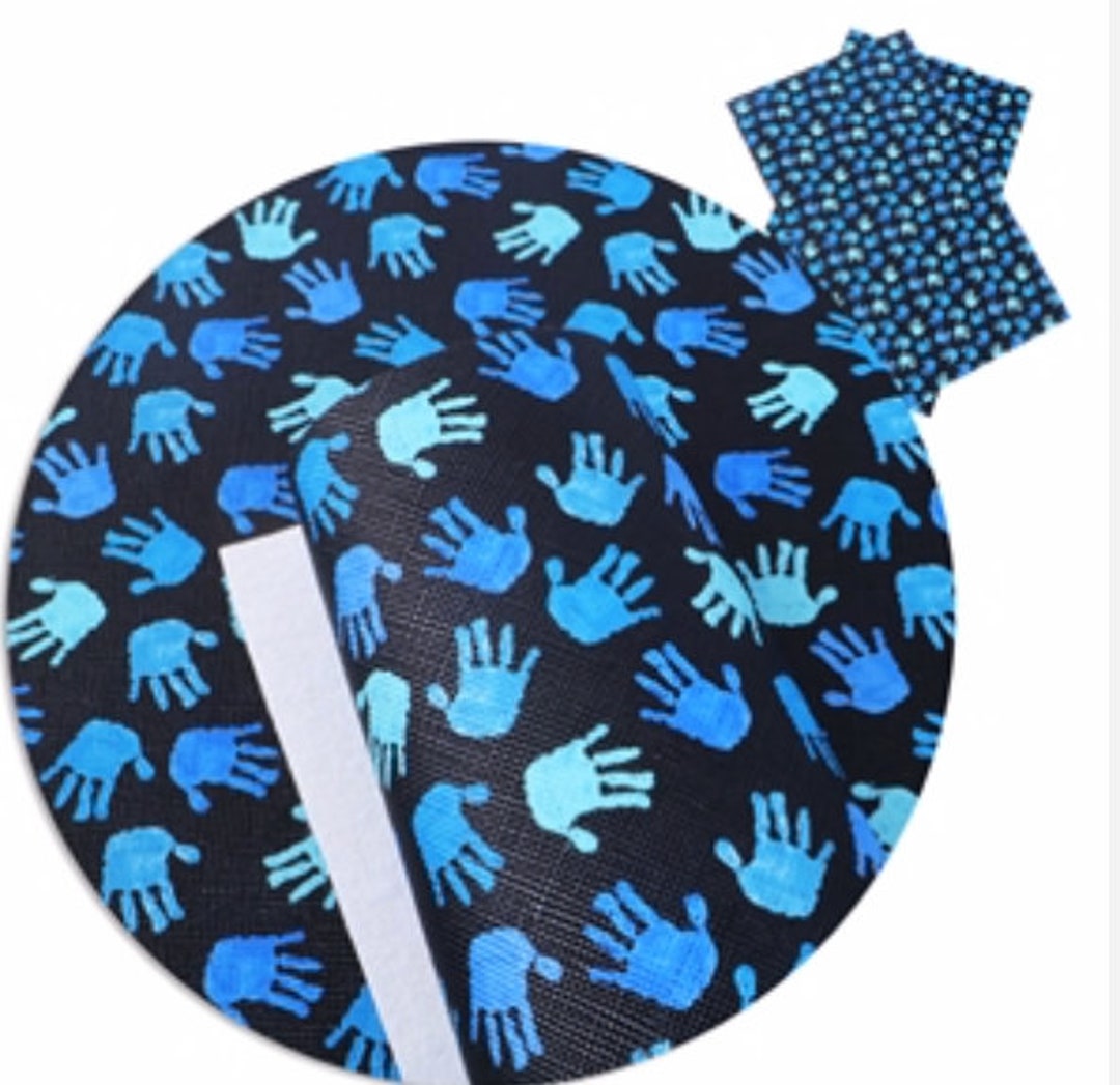 Blue Handprints/autism Awareness Faux Leather Sheets Great for Bows and ...