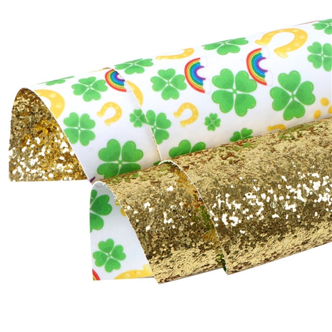 Double Sided Four Leaf Clover Horseshoe Rainbow Chunky Glitter Faux ...