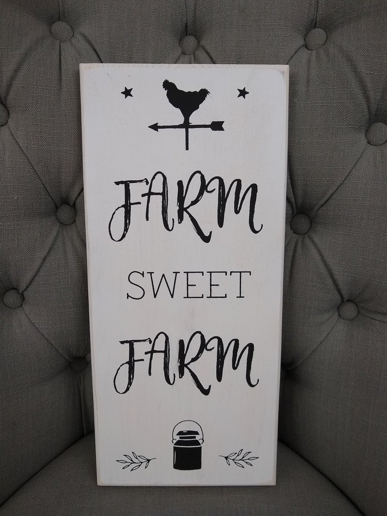 Farm Sweet Farm. Solid Wood, Rustic, White and Black Sign. Farmhouse ...