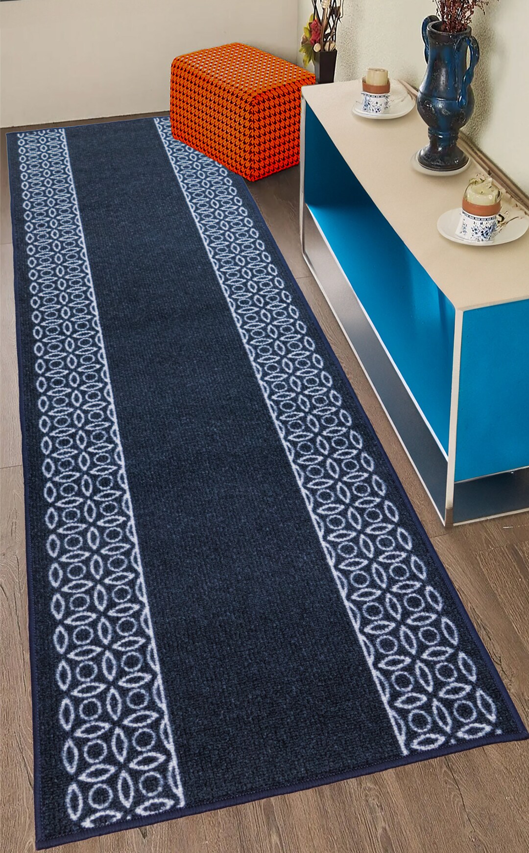 Navy Blue Rug Runner: Non-slip Low Pile, Custom Size - Etsy