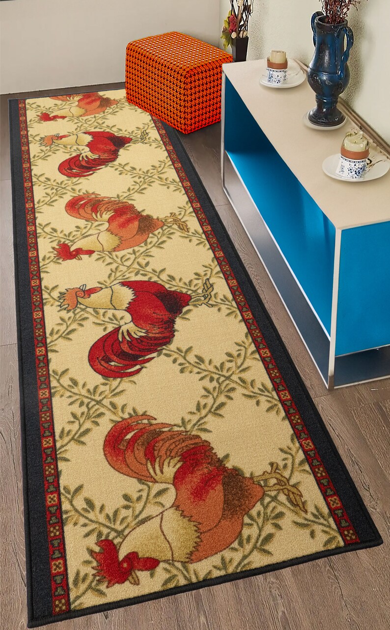 Rug Custom Size Non Slip Rooster Beige & Black Design Low Pile Rug 26 ...