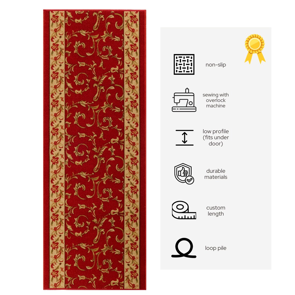 Red French Floral Rug: Non-slip Low Pile Runner - Etsy
