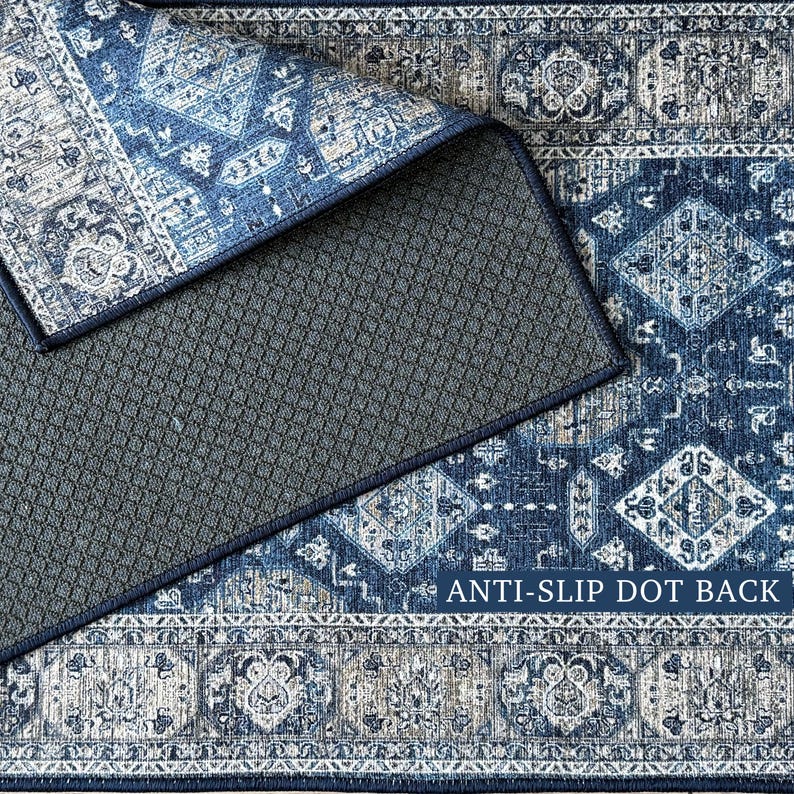 Vintage Distressed Blue & Black Runner Rug: Persian Mahal Design - Etsy