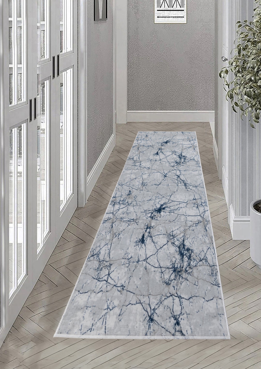 Custom Size Runner Rug: Marble Blue Grey, Soft Touch, Non-slip - Etsy