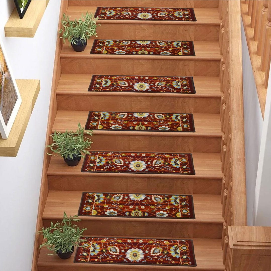 Custom Size Stair Treads: Washable Flower Design, Set of 13 - Etsy