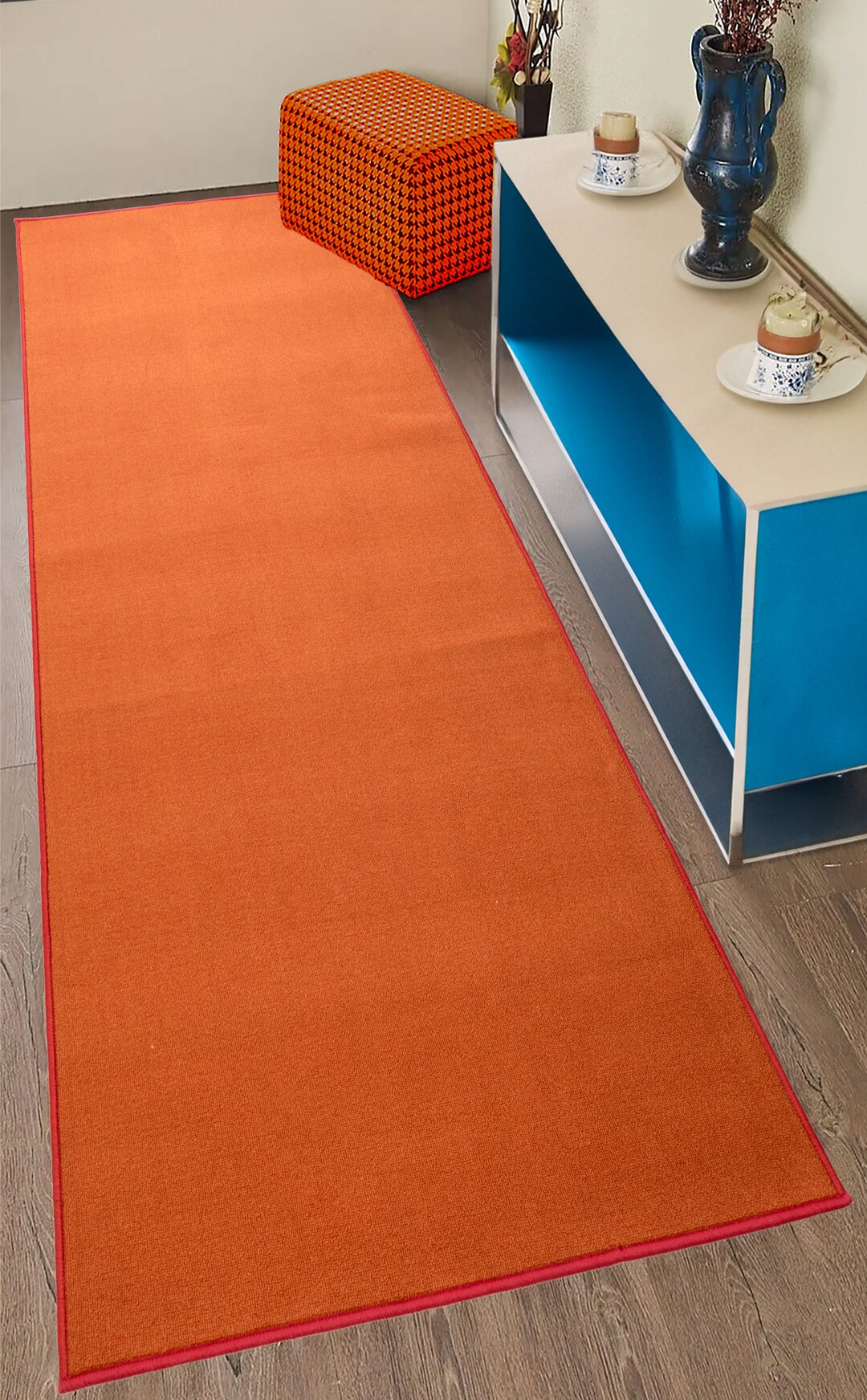 Custom Size Machine Washable Anti-slip Burnt Orange Low Profile Runner ...