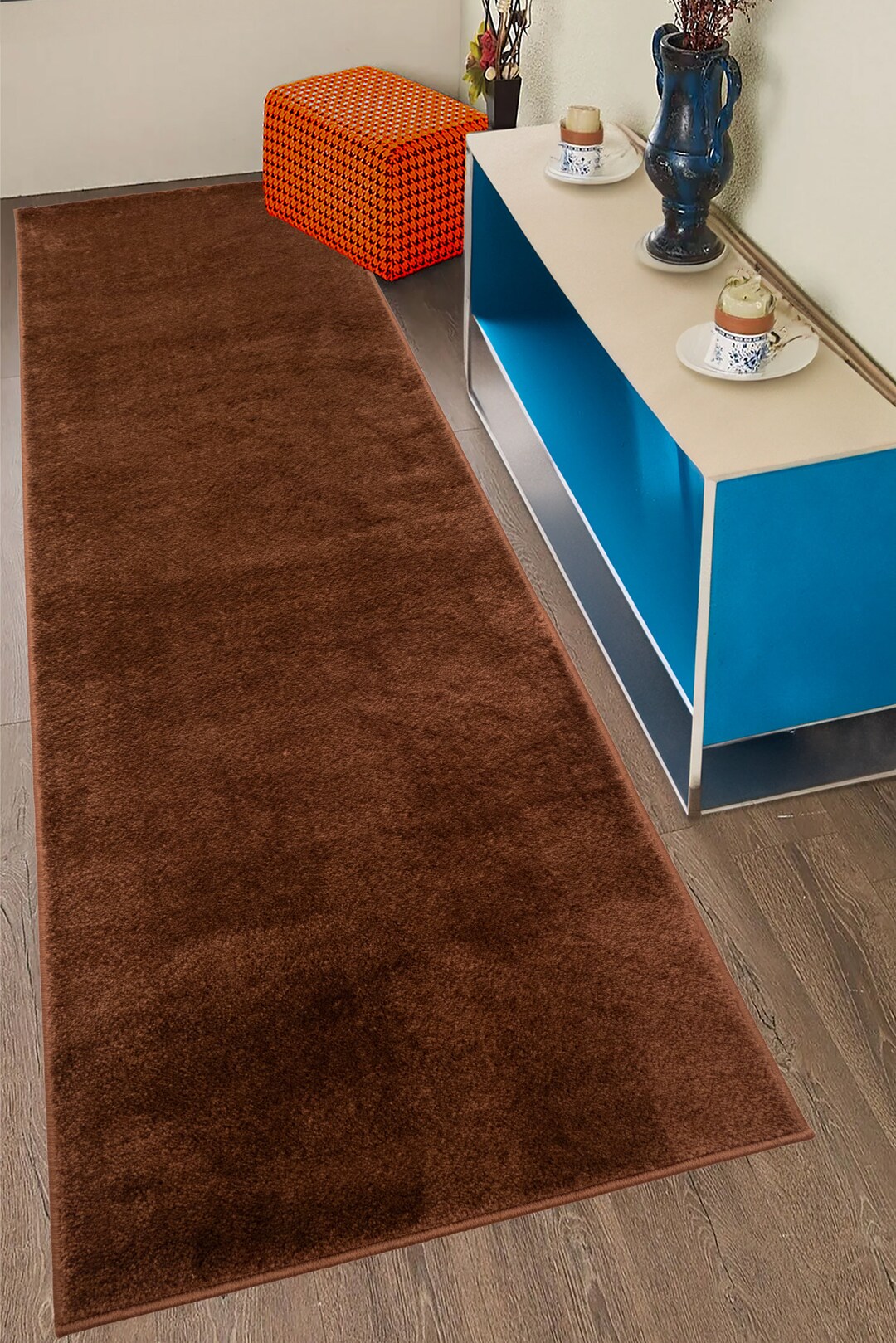 Custom Size Non Slip Solid Design Brown Color Soft Touch Pile Rug ...