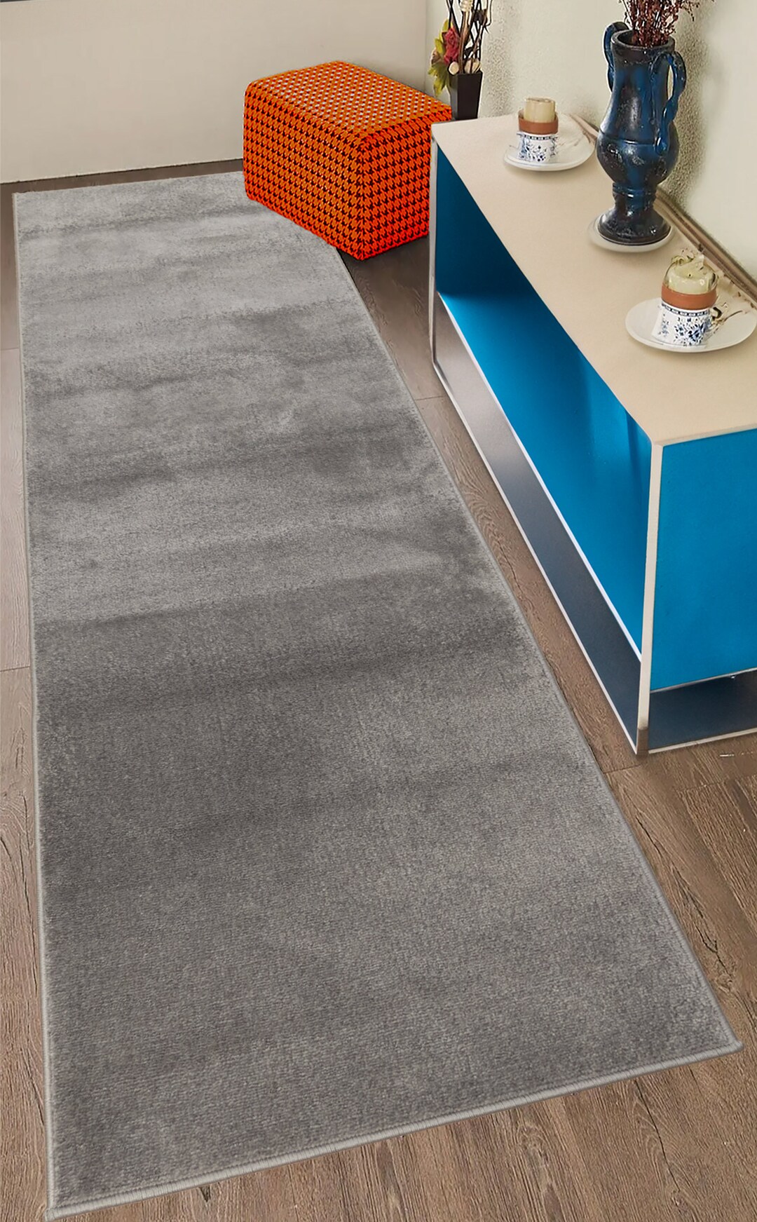 Custom Size Gray Olefin Rug Runner: Non-slip Soft Pile - Etsy