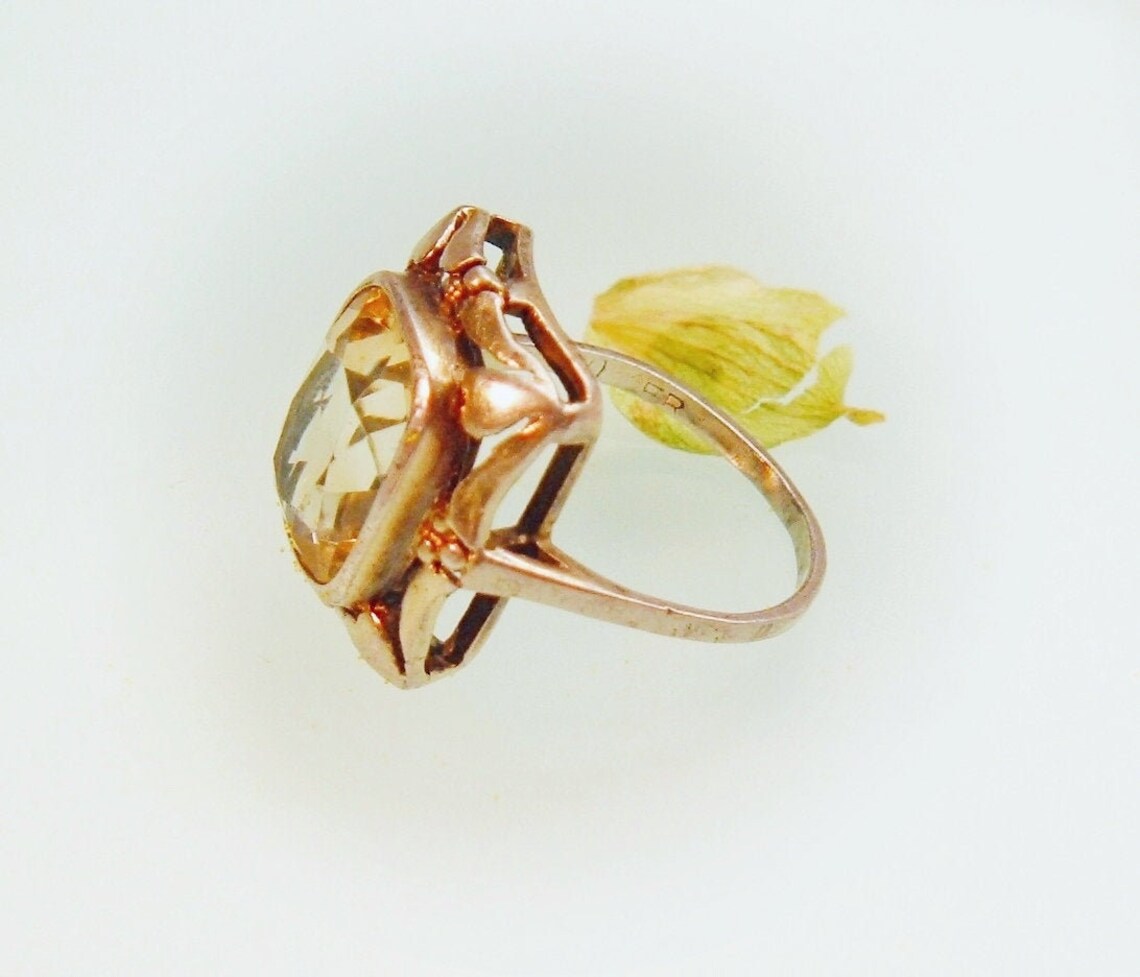 Antique Austrian Secessionist Natural Citrine 800 Silver Ring Attrib ...