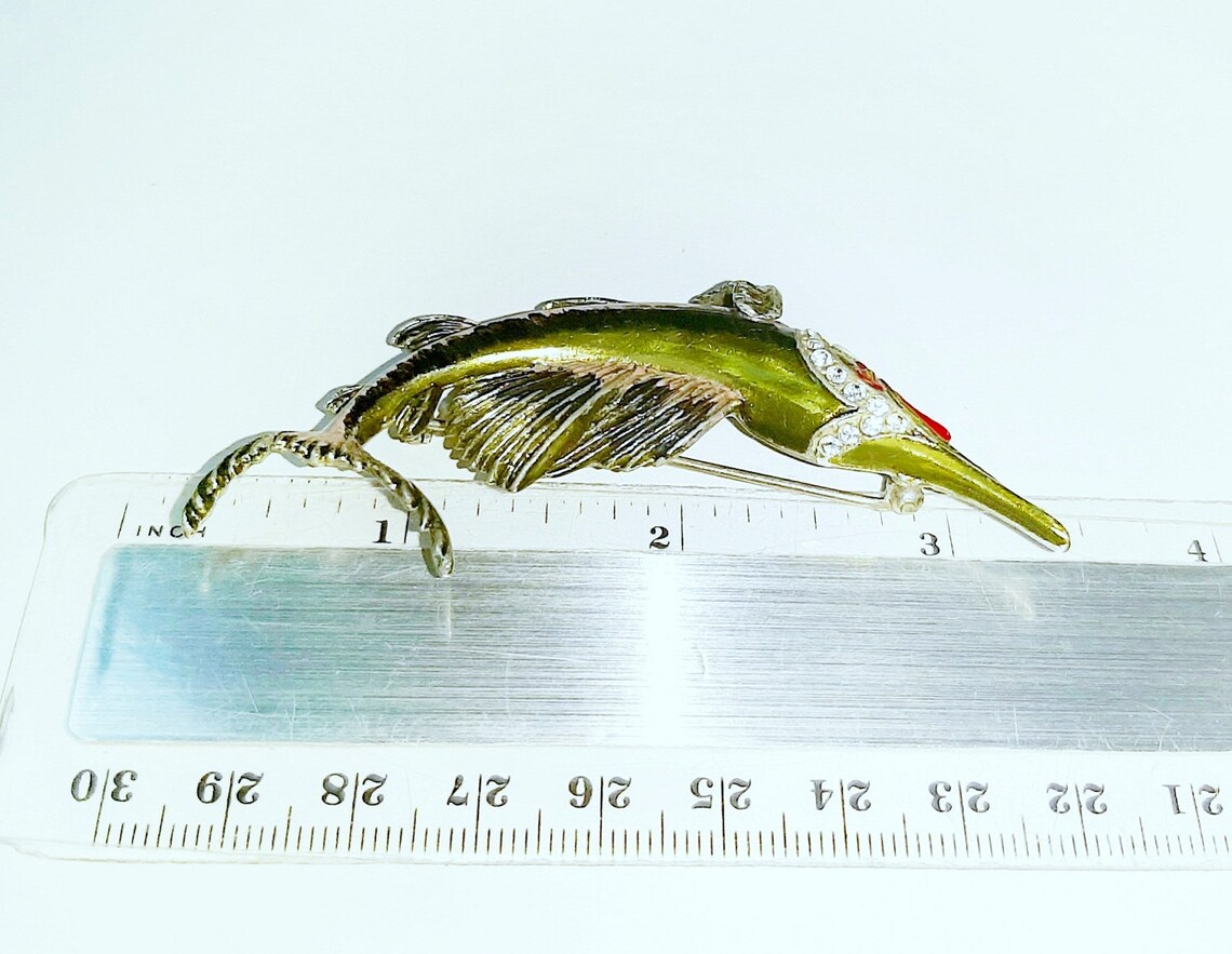 Rare 1930s Swordfish Dangle Moving Fin Iridescent Metallic Enamel ...