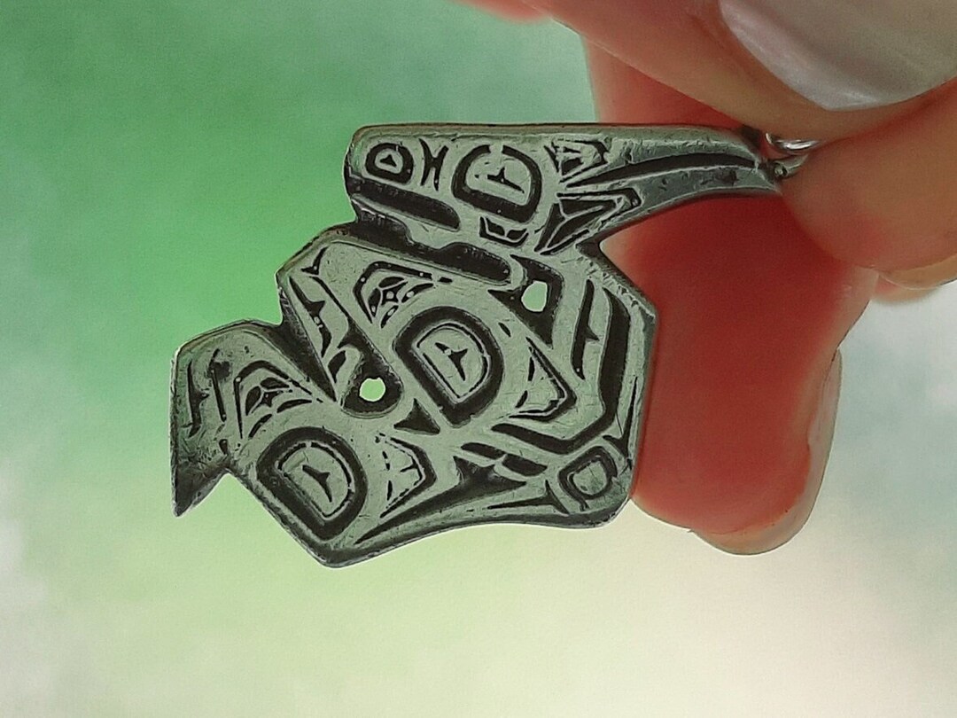 Vintage Haida Solid Silver Pocky Mountain Goat Unisex Pendant Northwest ...