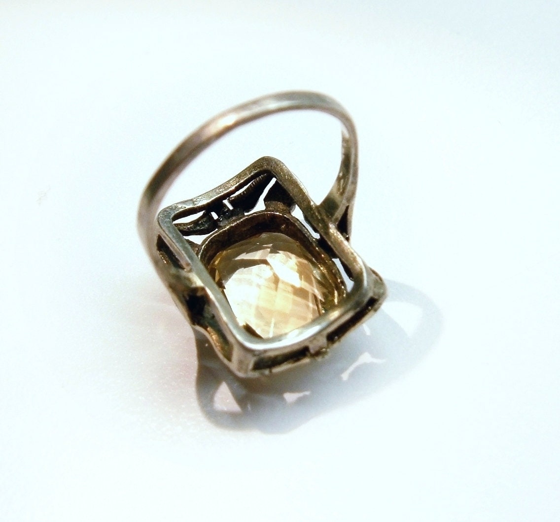 Antique Austrian Secessionist Natural Citrine 800 Silver Ring Attrib ...