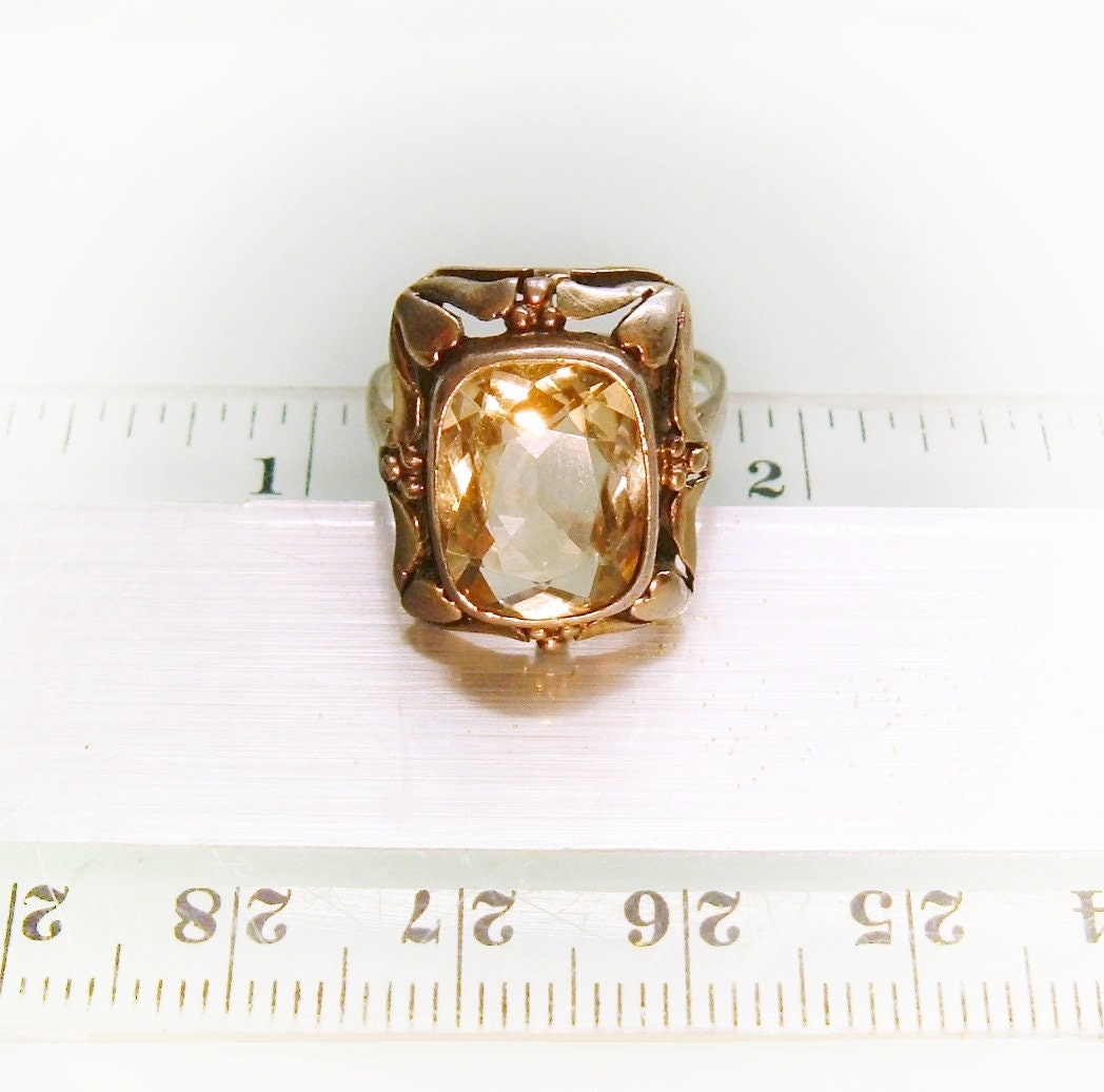 Antique Austrian Secessionist Natural Citrine 800 Silver Ring Attrib ...