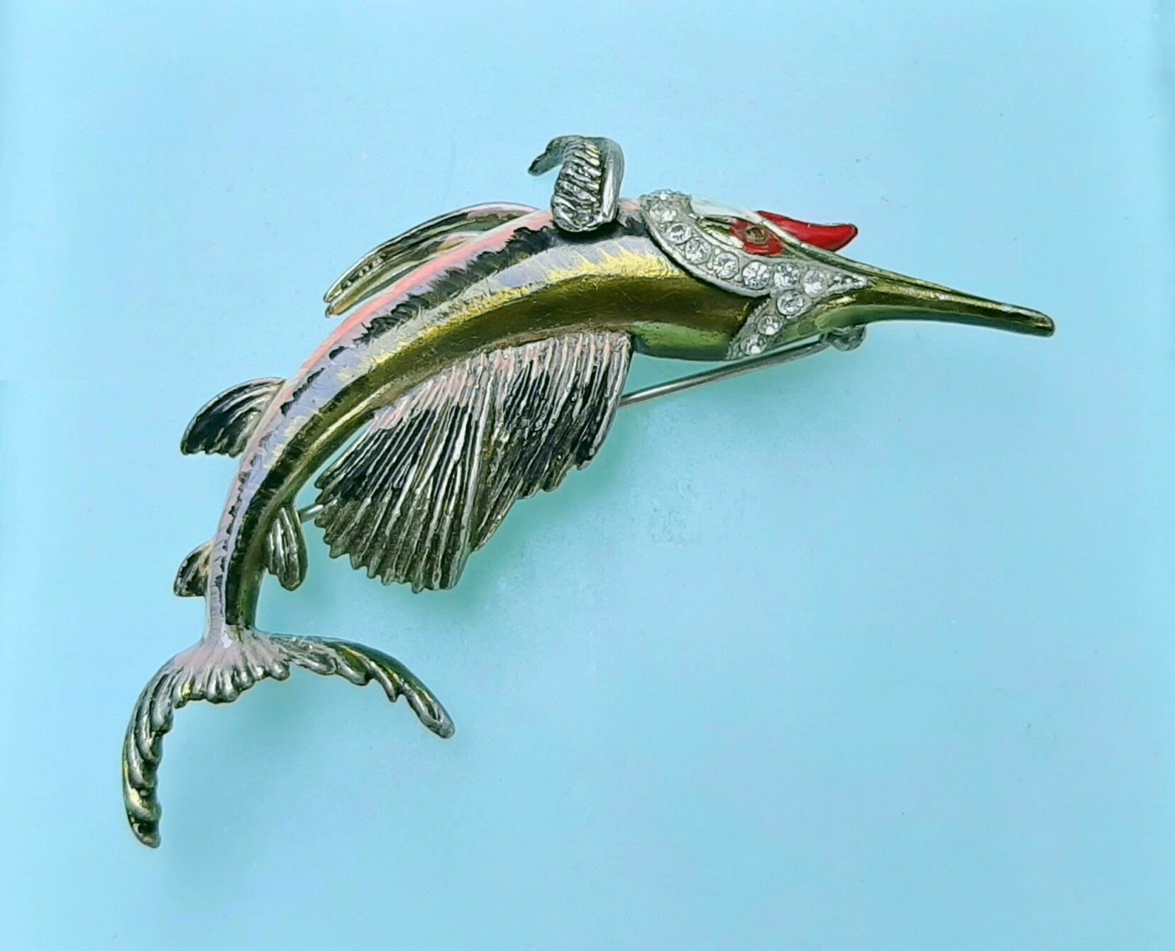 Rare 1930s Swordfish Dangle Moving Fin Iridescent Metallic Enamel ...
