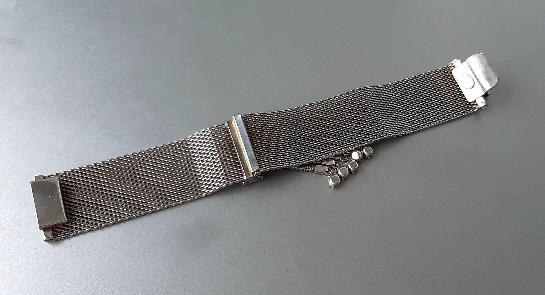 1950s Hobe Mesh Tassel Rhinestone Silver Tone Bracelet Invisible Box ...