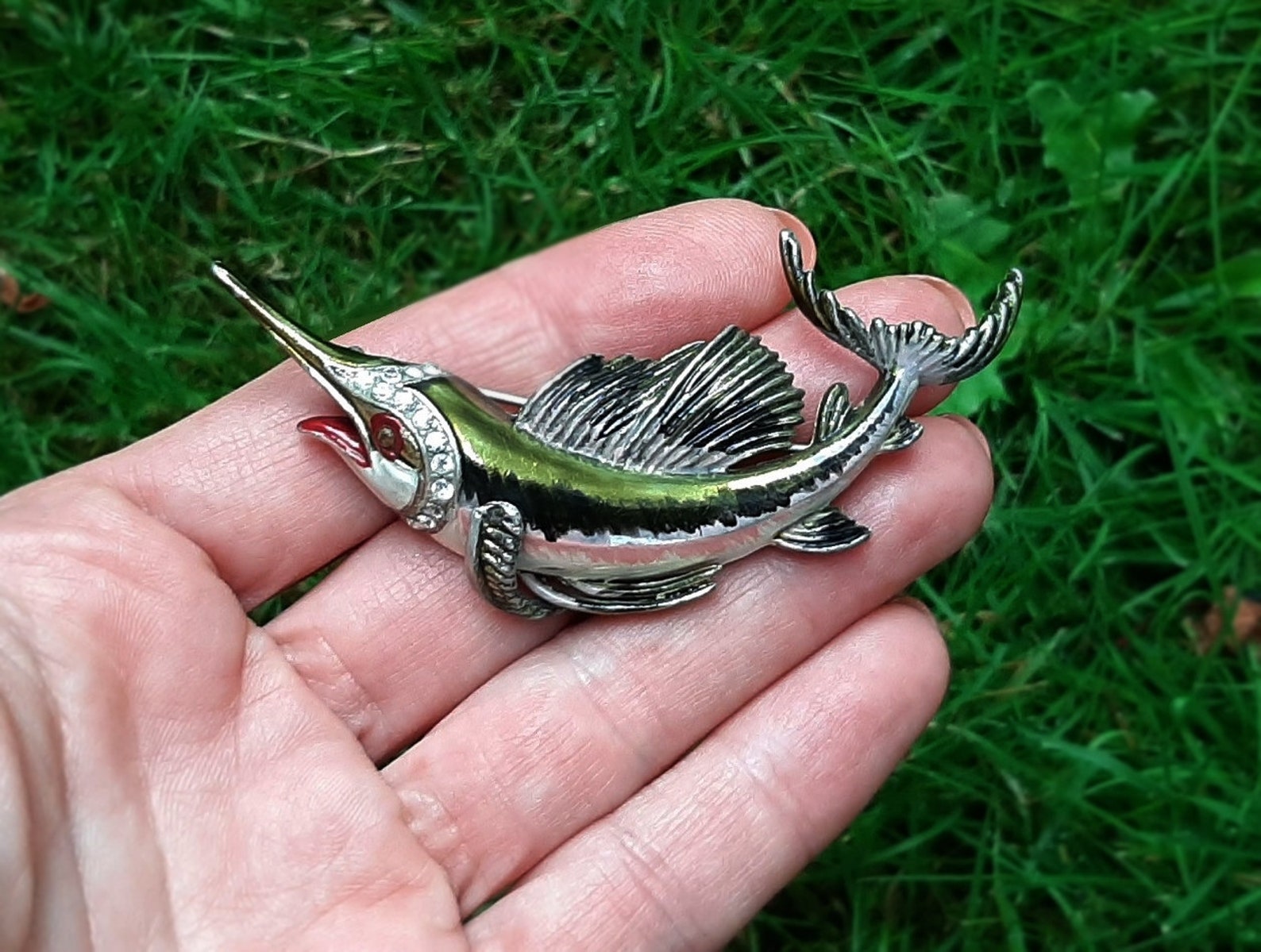 Rare 1930s Swordfish Dangle Moving Fin Iridescent Metallic Enamel ...
